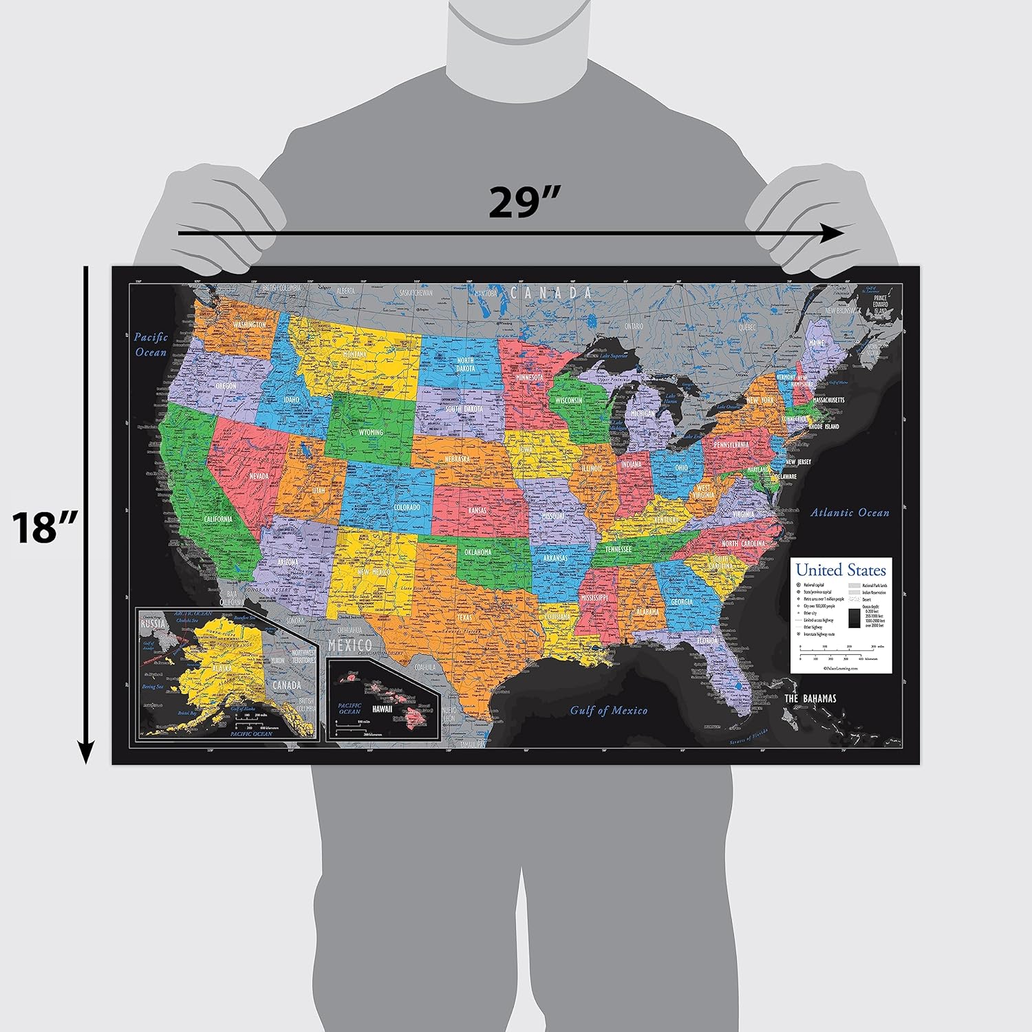 USA Map - Laminated Wall Chart 18x29 inches - Barbados | Ubuy