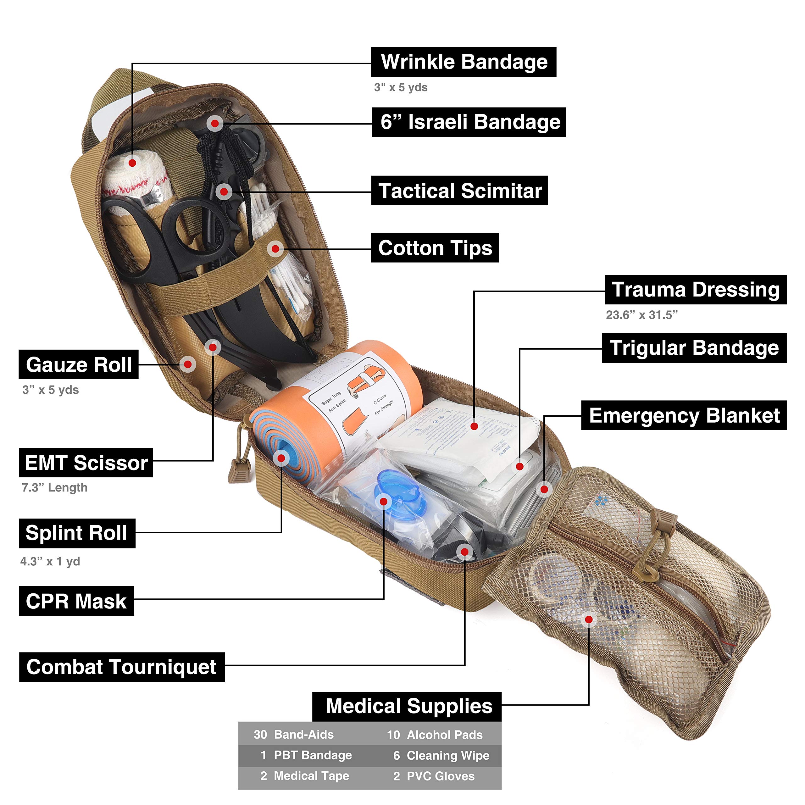 THRIAID Emergency Survival First Aid Kit with Tourniquet, 6" Israeli ...