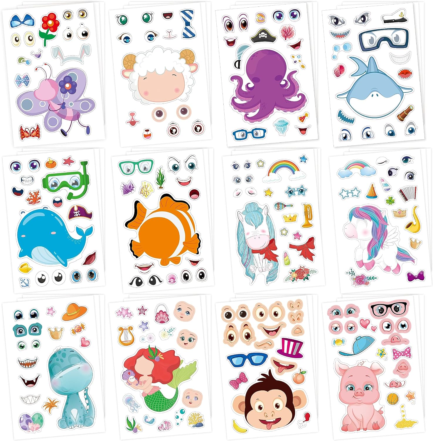 UCLEVER 36 Sheets Make Your Own Stickers Sheets for Kids, Make-a-Face ...