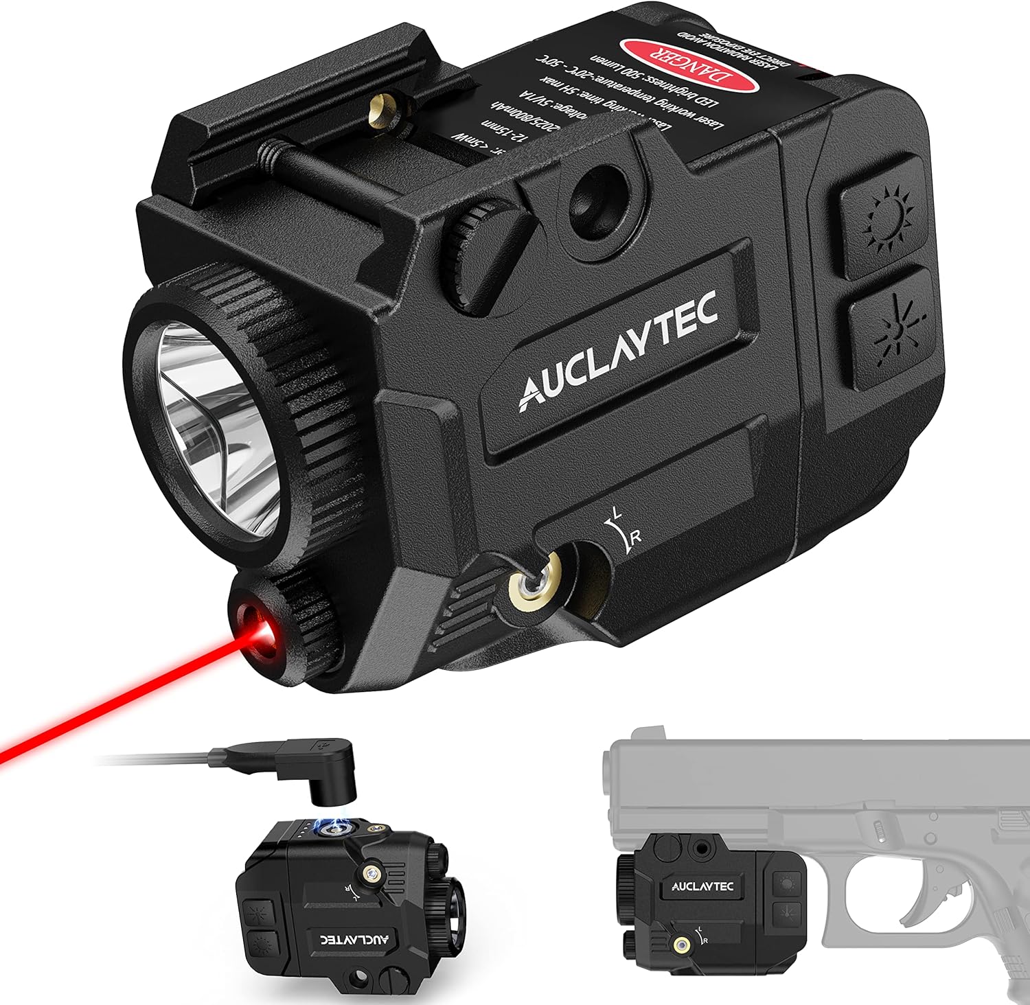 Amazon.com: AUCLAYTEC Tactical Flashlight with Laser Sight Combo with ...