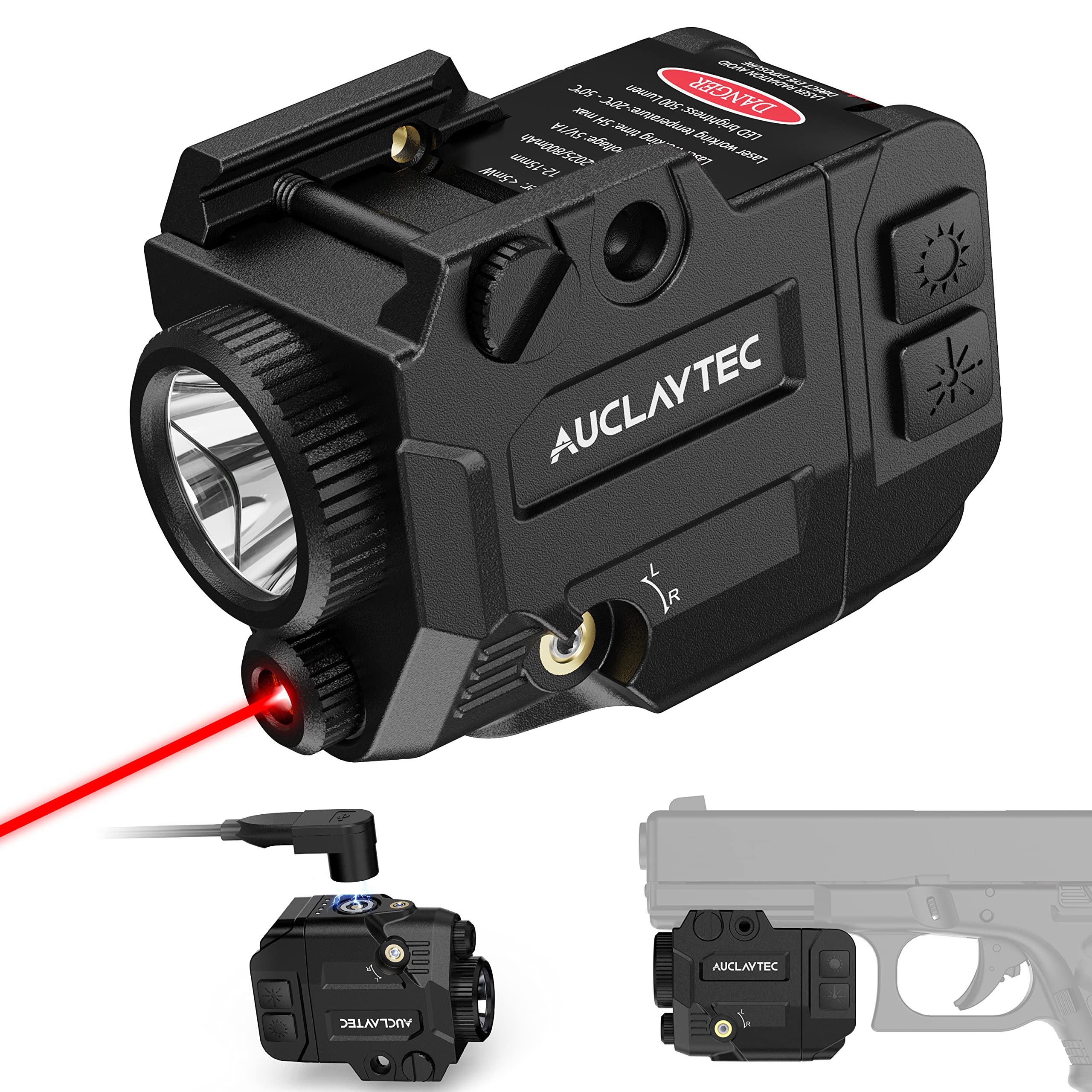 Amazon.com: AUCLAYTEC Tactical Flashlight with Laser Sight Combo with ...