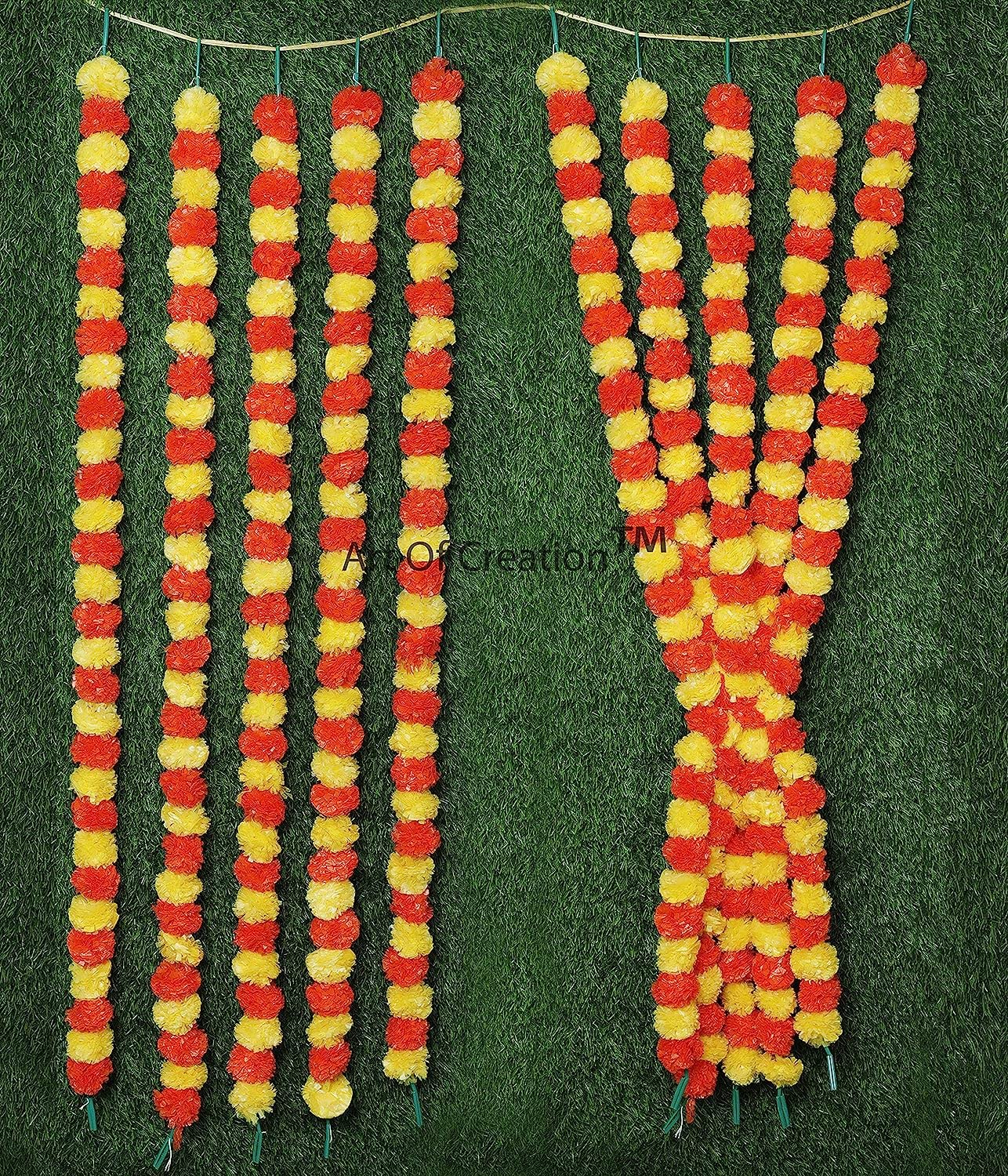 Artificial Marigold Garland For Decoration 5 Feet Long Multi Pack ...
