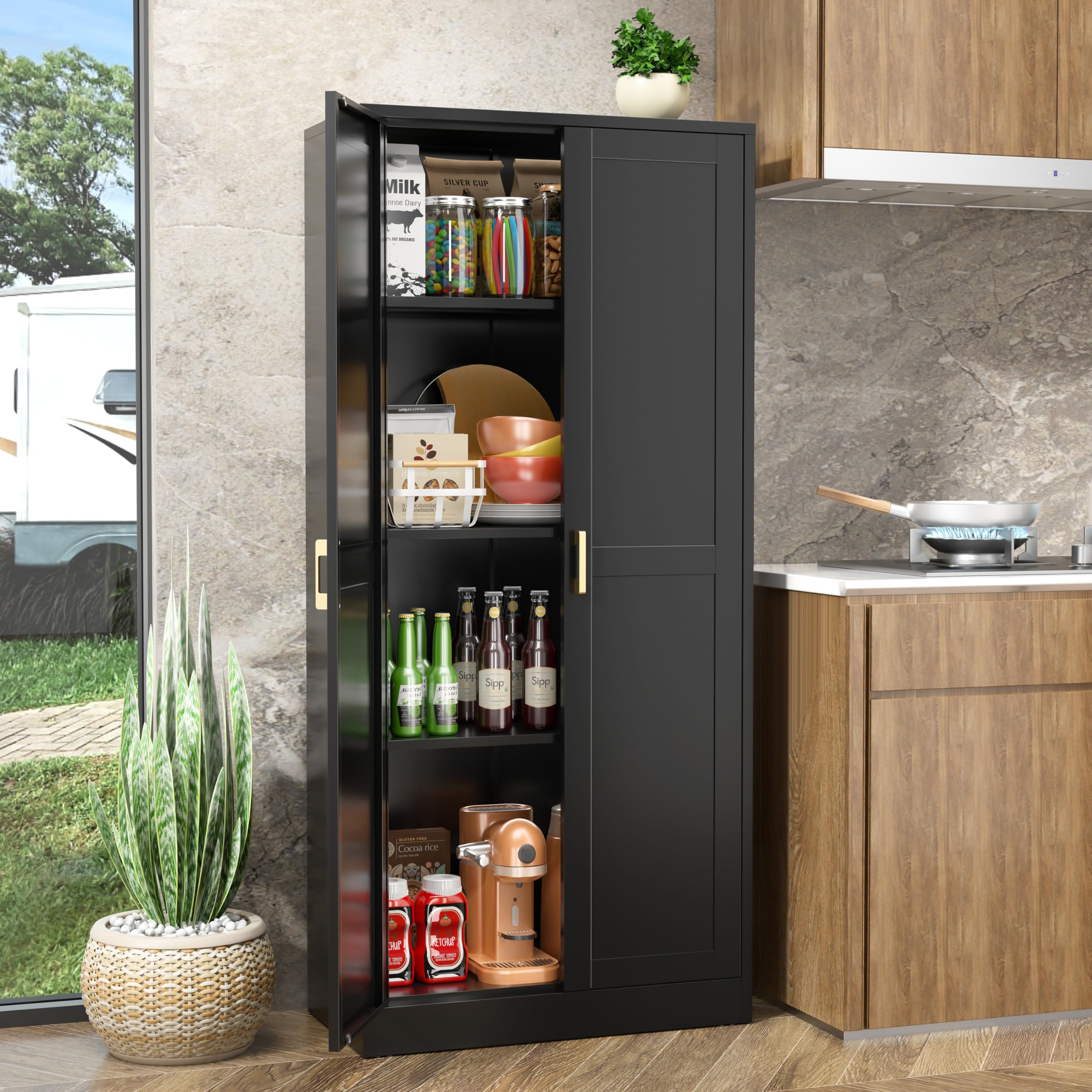 Amazon.com: UNICOLY Metal Pantry Cabinet, Storage Cabinet with Doors ...