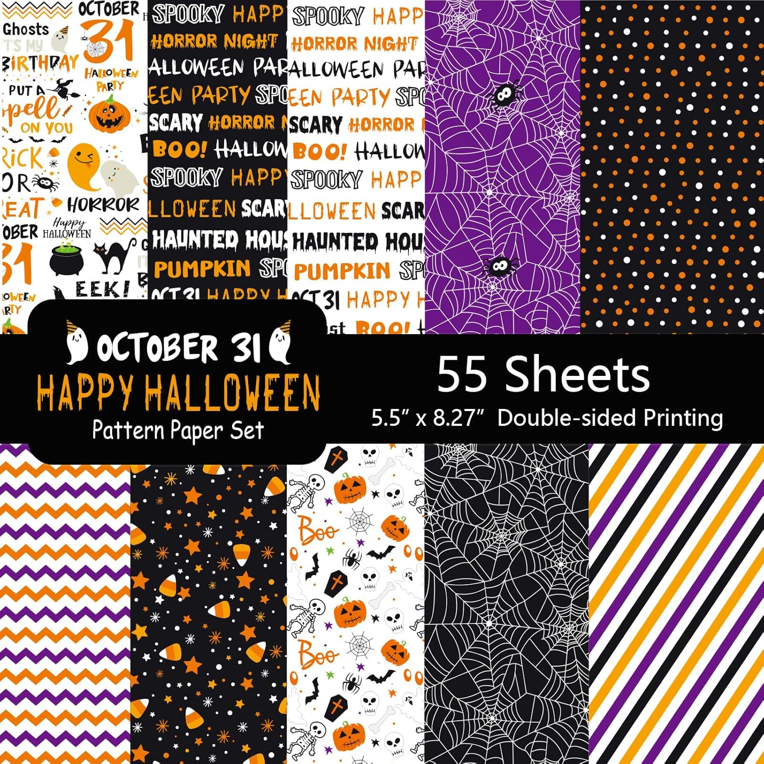 Amazon.com : Morcheiong 55 Sheets Halloween Pattern Paper Decorative ...