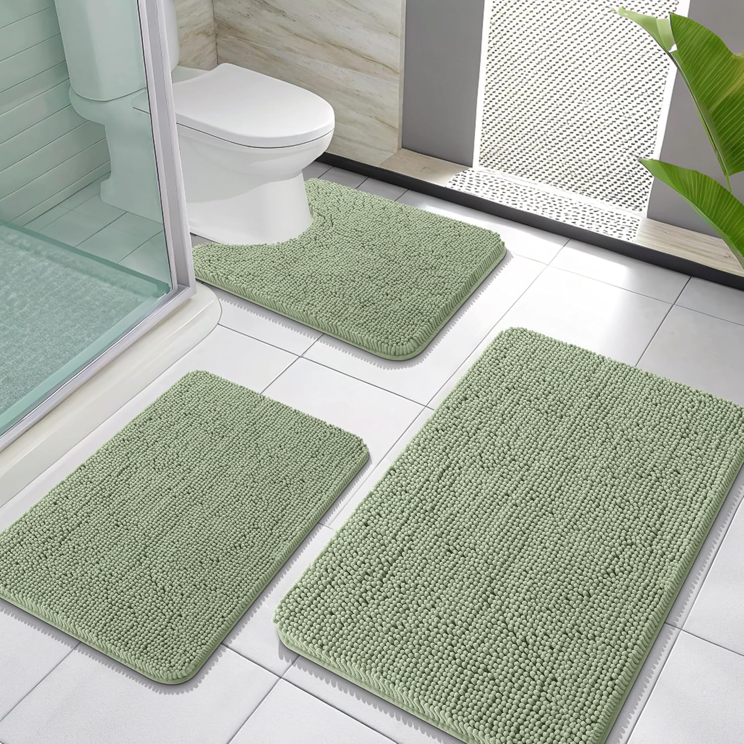 Amazon.com: OLANLY Bathroom Rugs Sets 3 Piece, Soft Absorbent Chenille ...