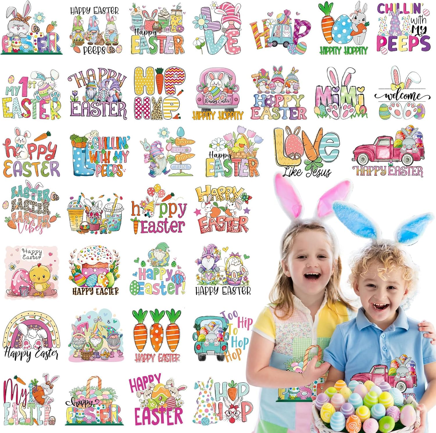 Amazon.com: Tellingyou 36 Sheets Easter Iron on Transfers Easter Patches Vinyl Iron on Easter ...
