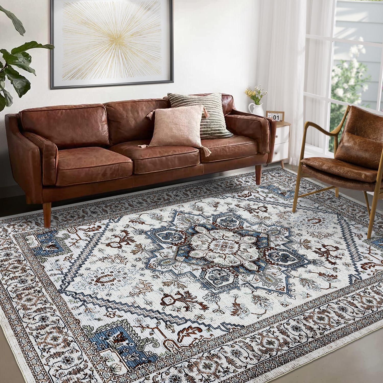 RUGSREAL Washable Boho Area Rug 8x10 Bedroom Living Room Large Indoor ...