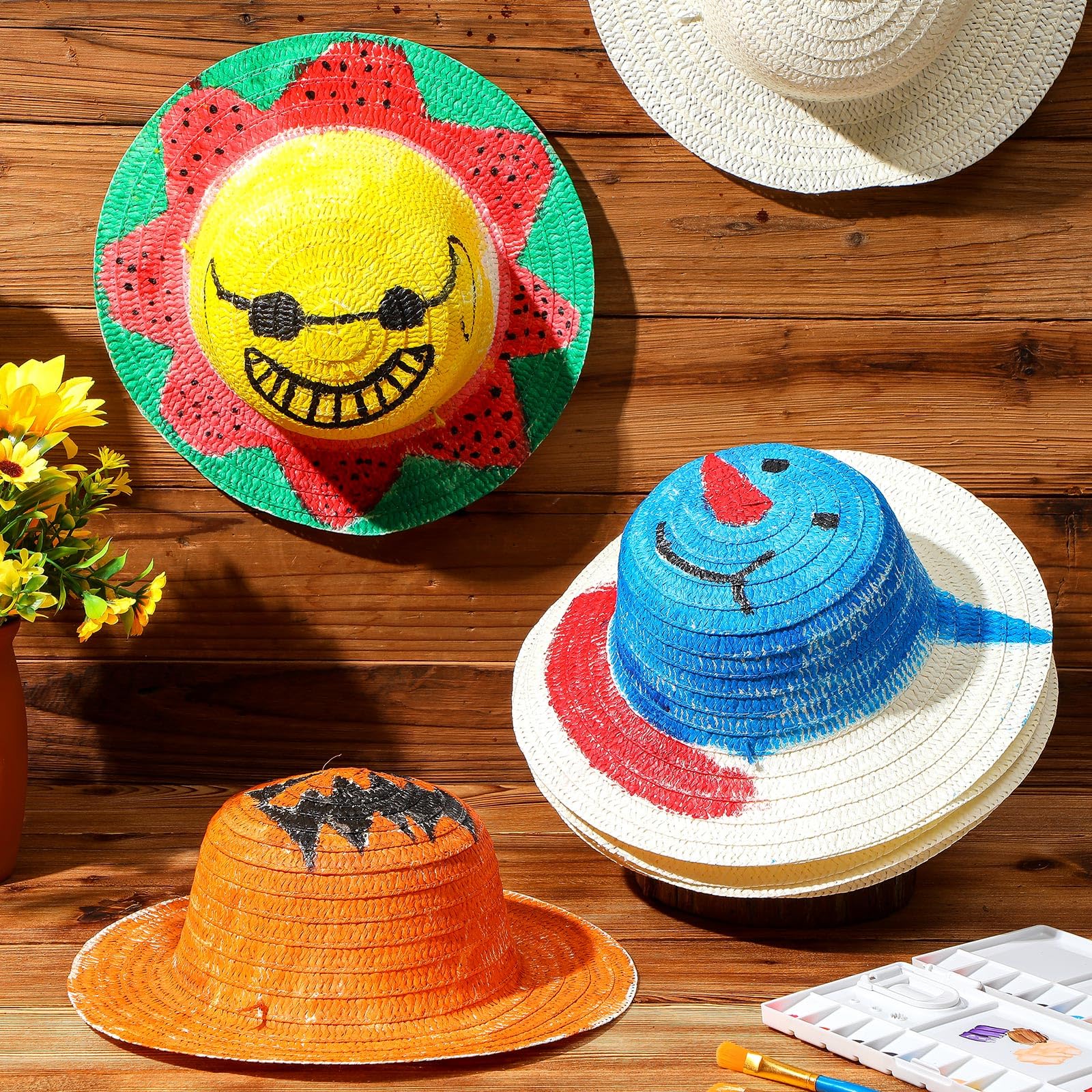 Snapklik.com : 30 Pcs DIY Straw Hat Set Beach Summer Work Farmer Hats ...