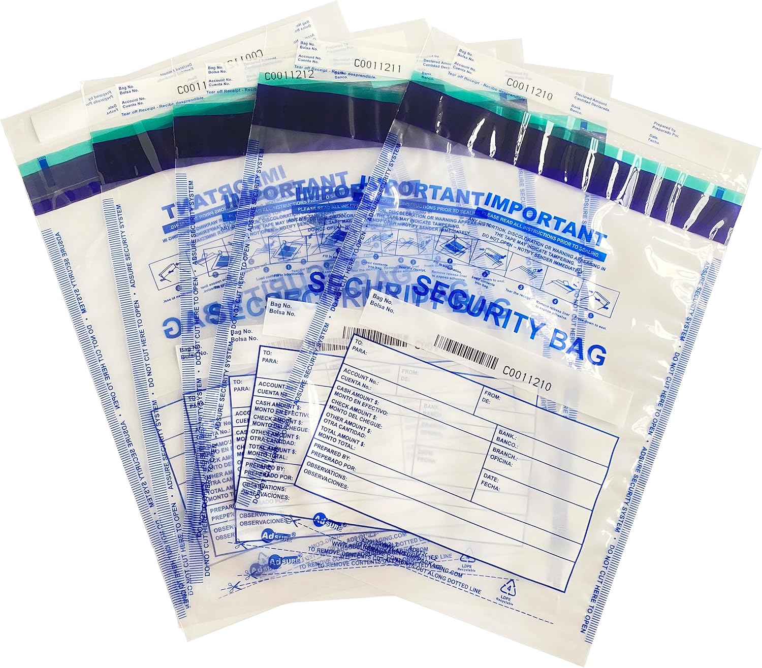 ADSURE Bolsas de depósito antimanipulaciones, 9 x 12 pulgadas, bolsas de plástico para depósito ...