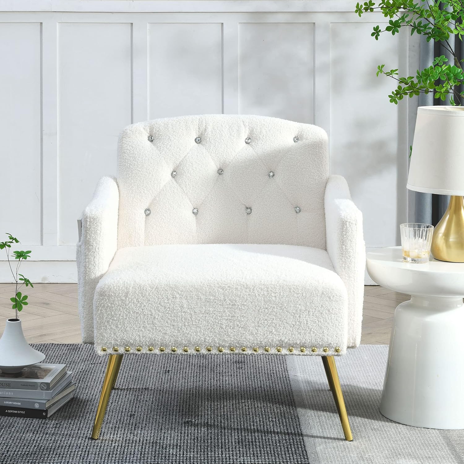 Amazon.com: 30"W Modern Teddy Fabric Chesterfield Tufted Upholstered ...