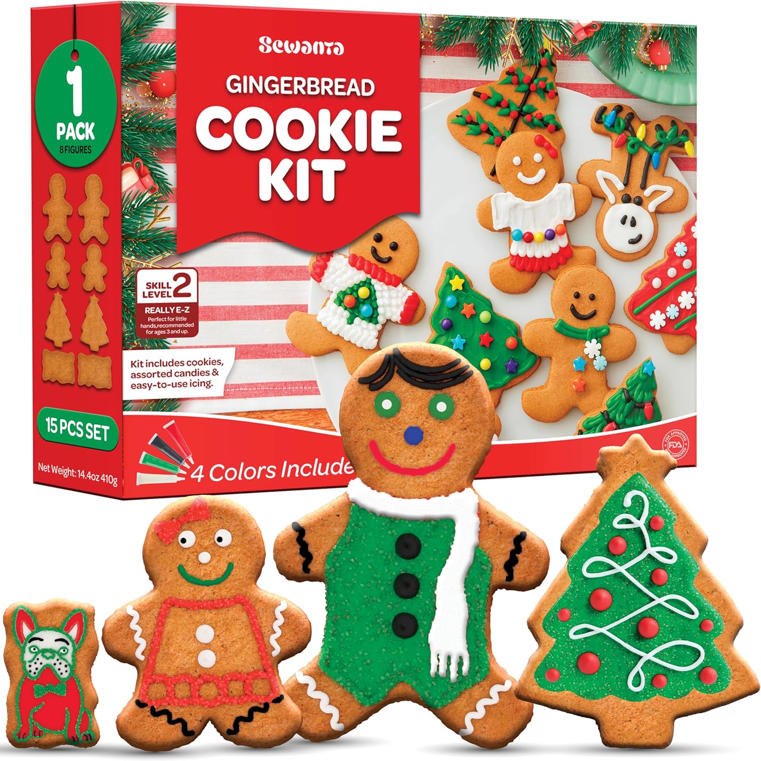 Gingerbread Cookie Decorating Kit for Family - Includes Cookies, Tray ...