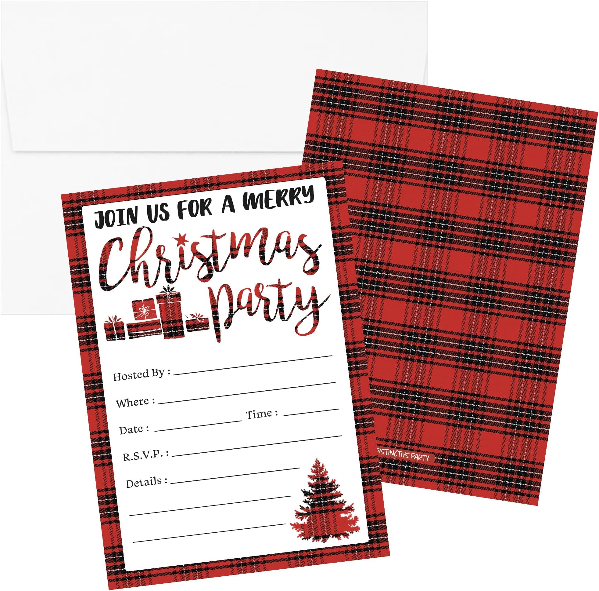Amazon.com : Whaline 25 Pack Christmas Party Invitation Cards Kit Red ...