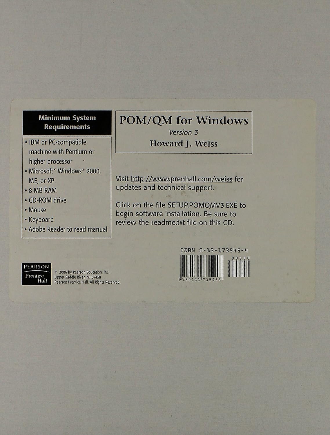 POM-QM for Windows, version 3: Weiss, Howard: 9780131735453: Amazon.com ...