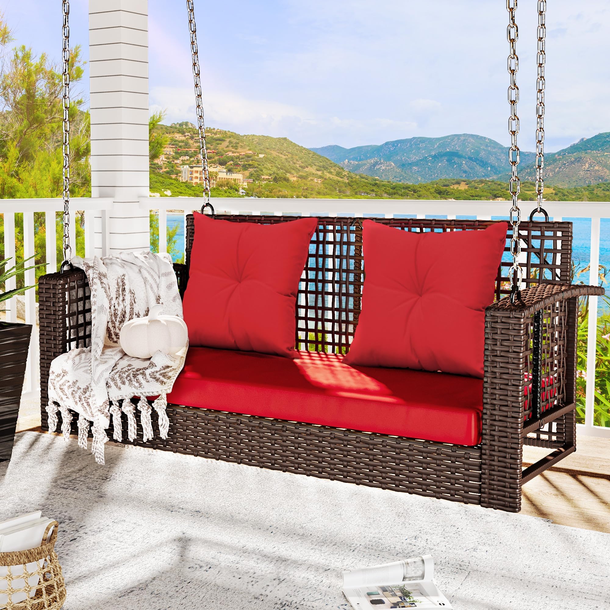 Amazon.com : YITAHOME Porch Swing Hanging Bench Swing Outdoor Wicker ...