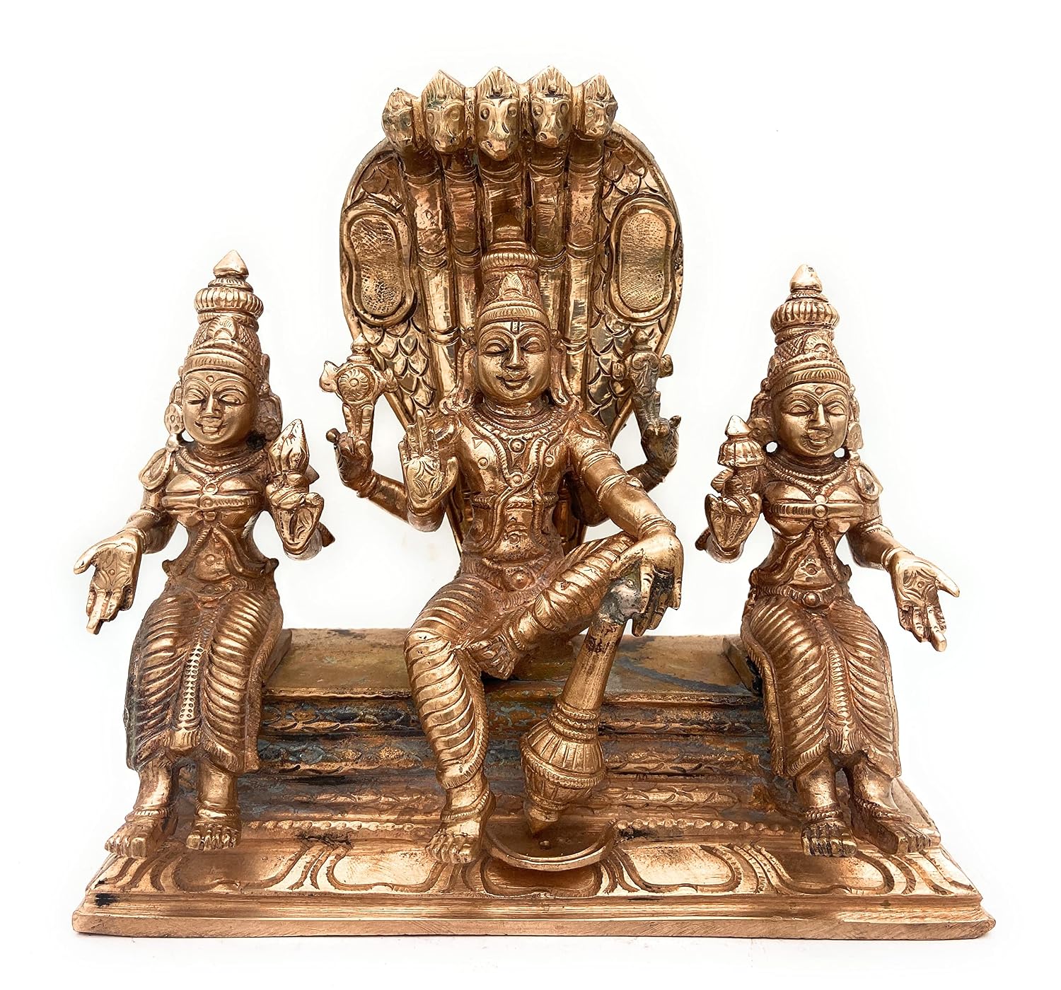 Buy South Indian Arts Bronze Vishnu Murti with Sridevi Bhudevi Idols ...