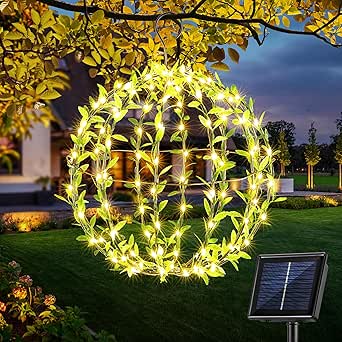 Joomer 120 LED Solar Kugel Außen 30cm Hängende Leuchtkugel Grünem Blatt ...