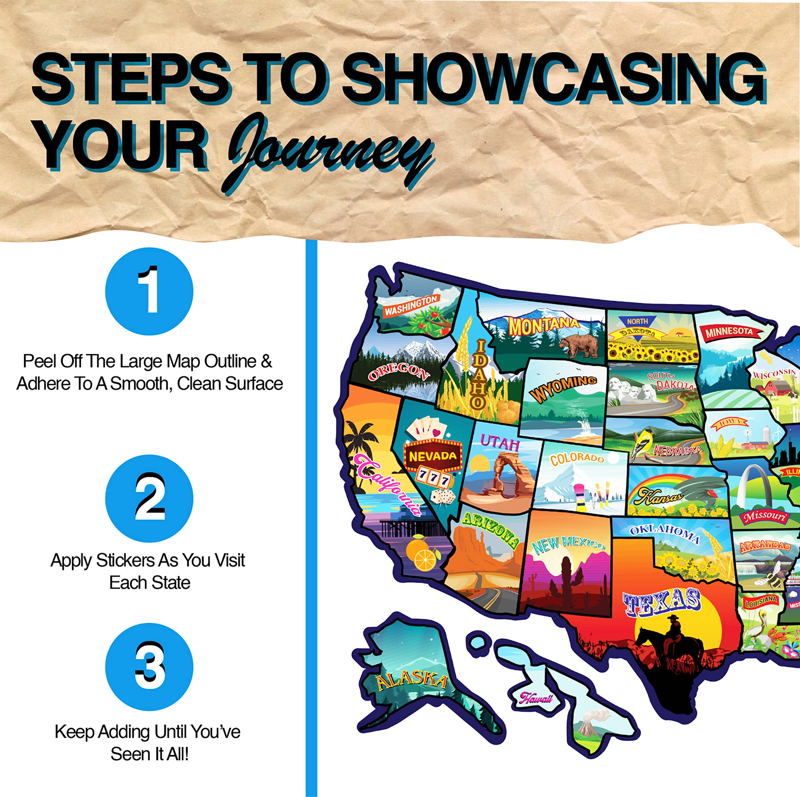 Snapklik.com : RV State Sticker Travel Map - 19 X 13 Inch Large USA Decal