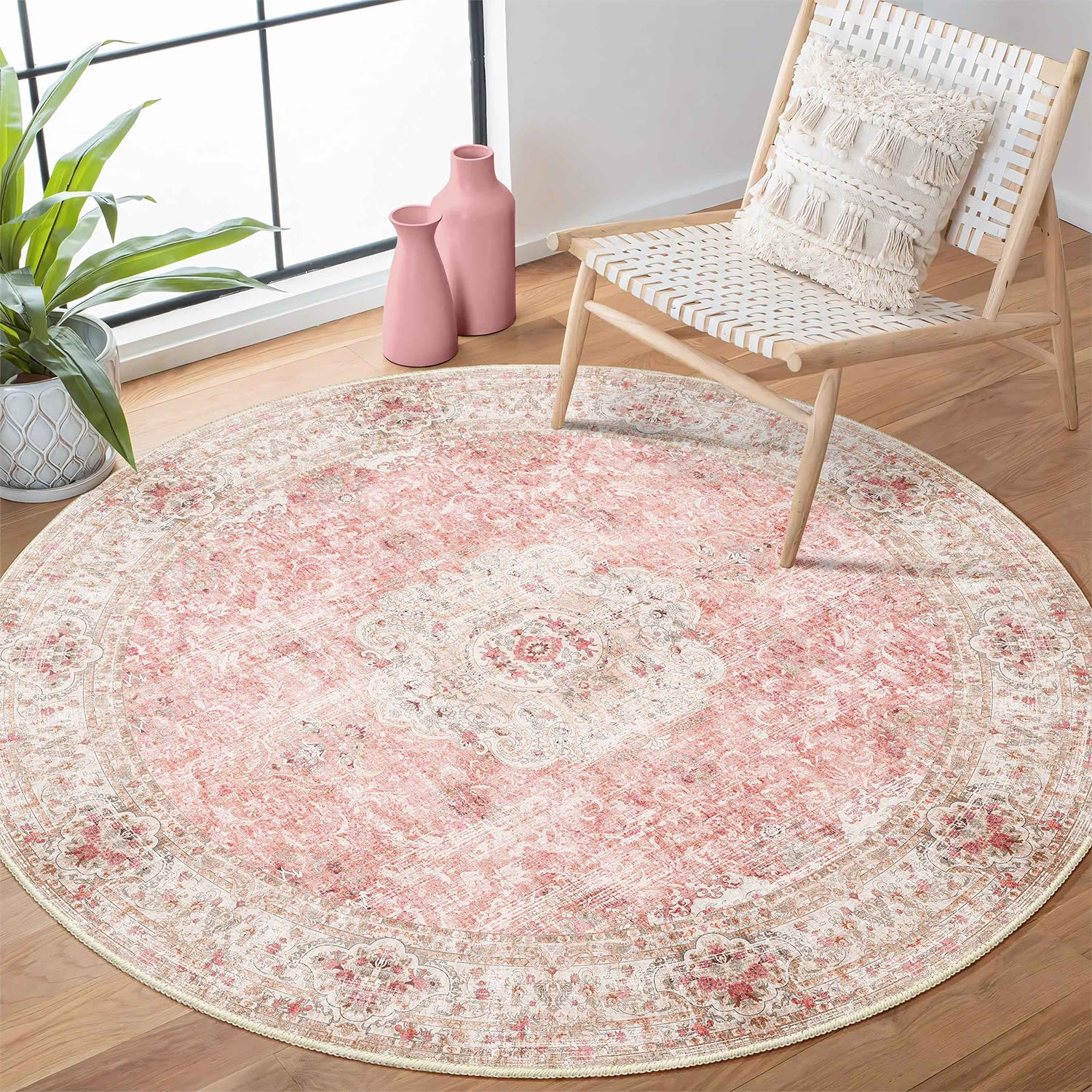 Amazon.com: Castage Pink Round Rug 4ft, Circle Washable Area Rugs for ...