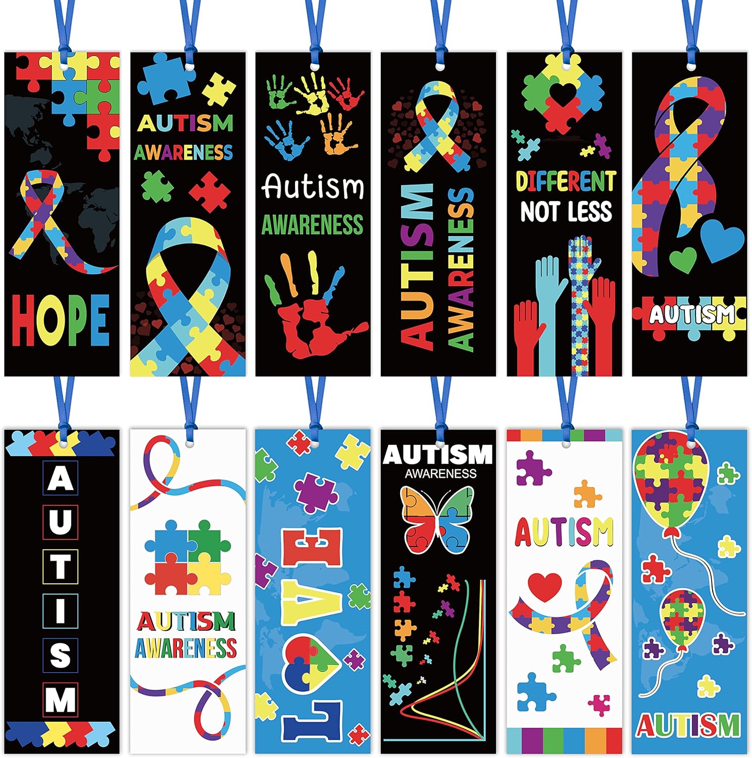 Amazon.com: Haooryx World Autism Awareness Bookmarks - 123Pcs Colorful ...