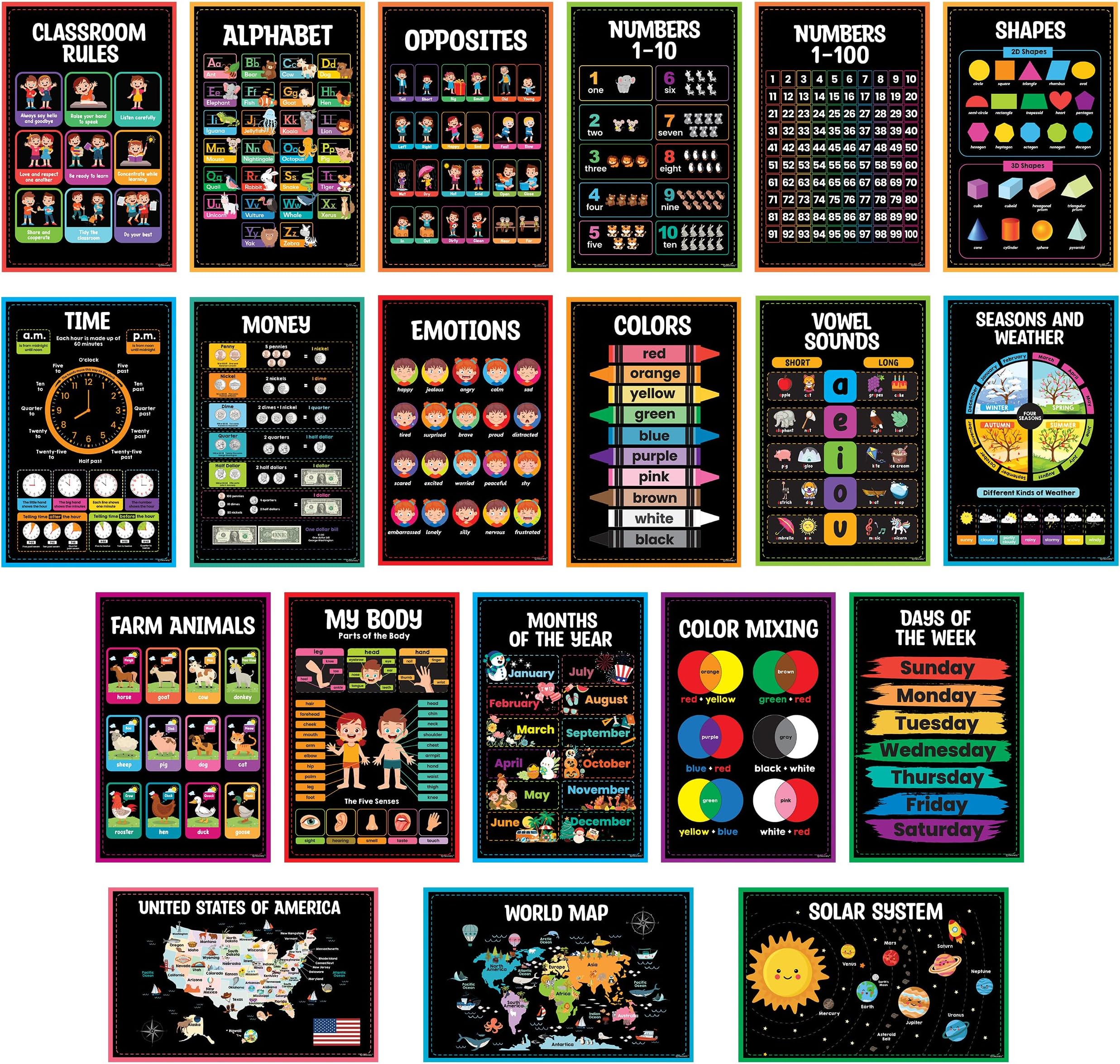 Decorably 20 Chalkboard Preschool Posters For Classroom 11x17in ...