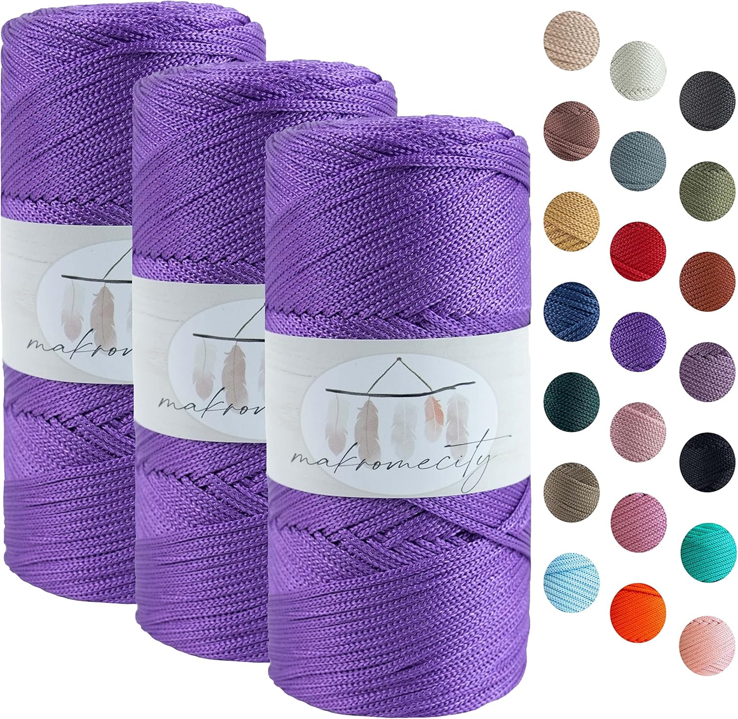 Makromecity, Polyester Macrame Cord 2mm x 375 Yards (1125 feet) 3 ...