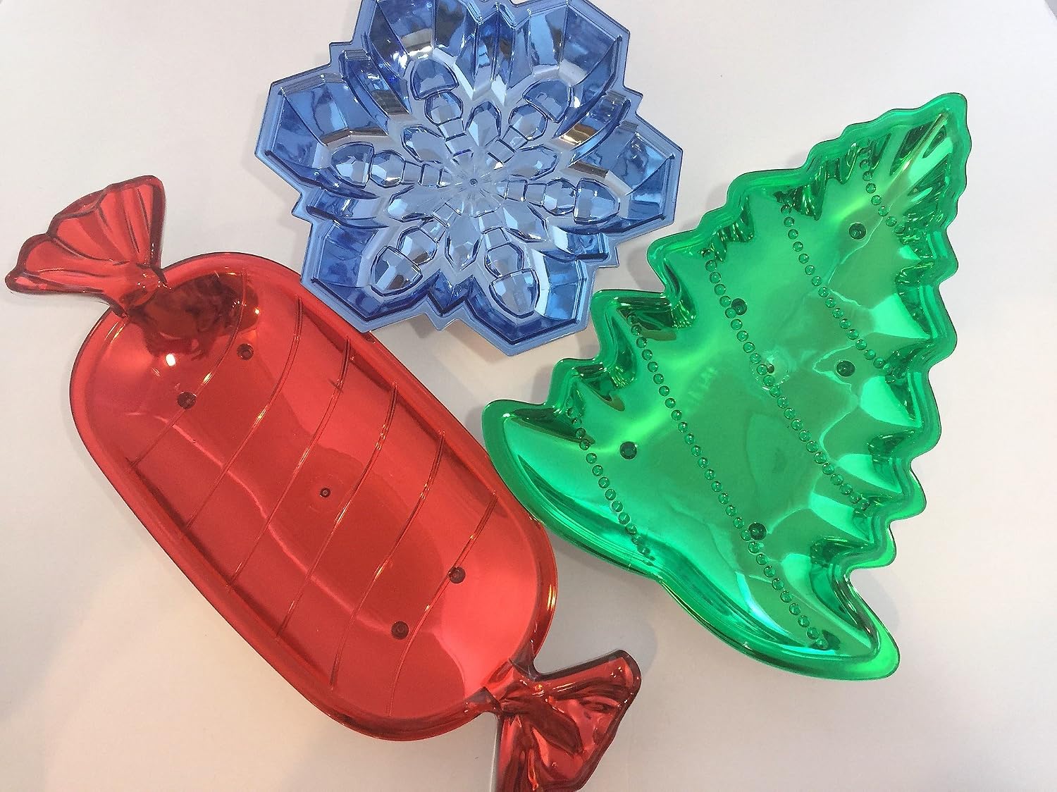 Amazon.com | Christmas Winter Candy Dishes Bundle of 3 Shiny Plastic ...