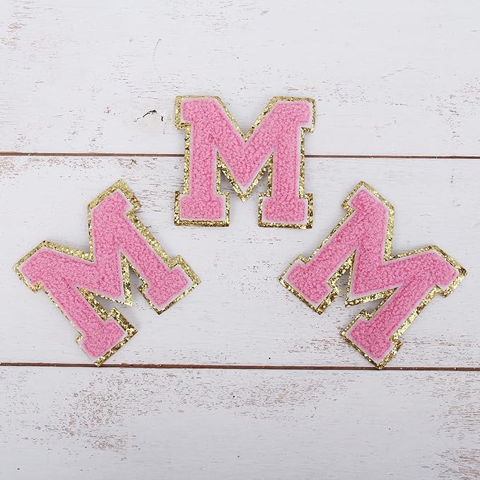 Amazon.com: 3 Pack Chenille Iron On Glitter Varsity Letter "M" Patches ...