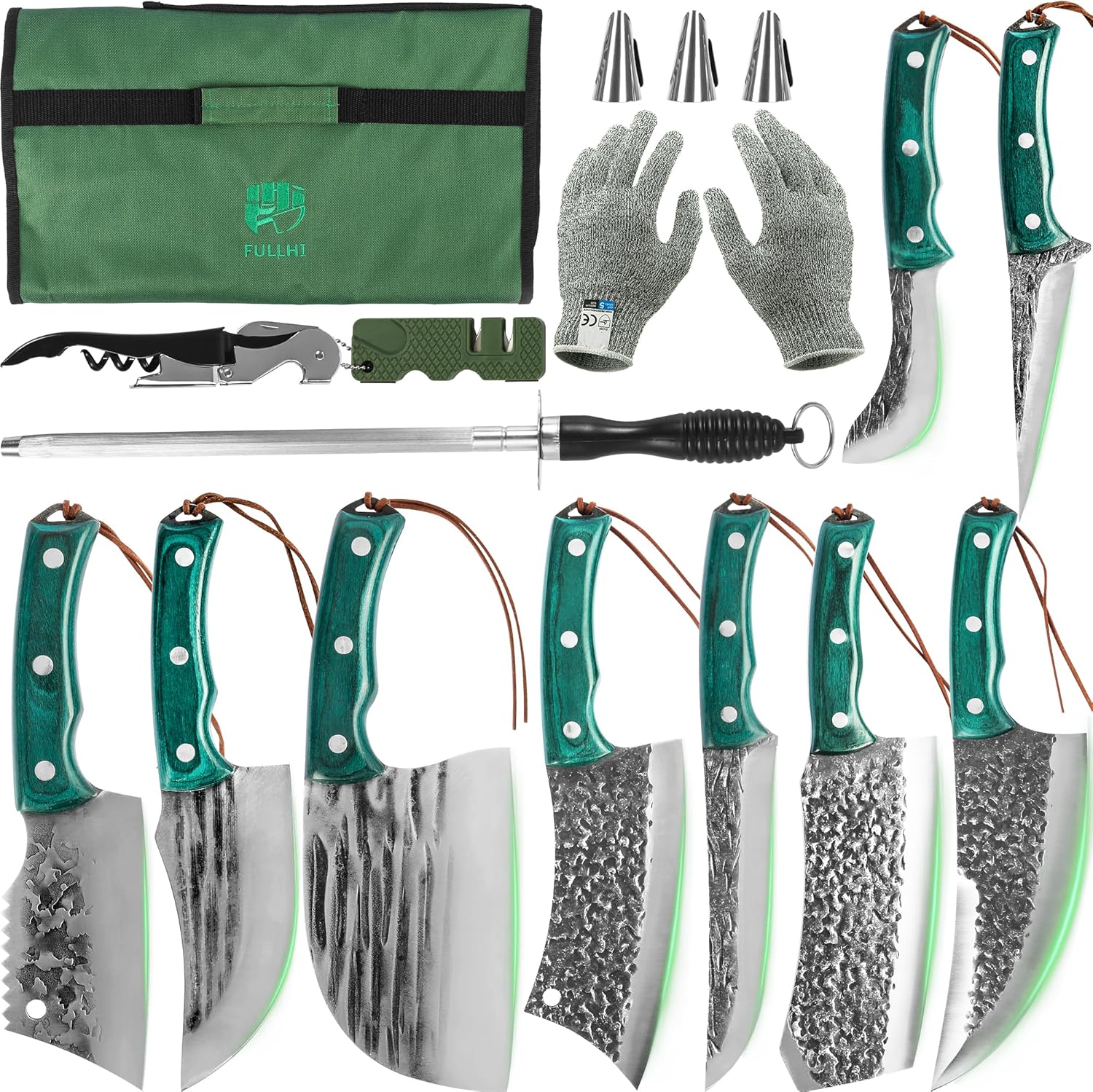 Amazon.com: FULLHI Portable 15pcs Butcher knife set cleaver with ...