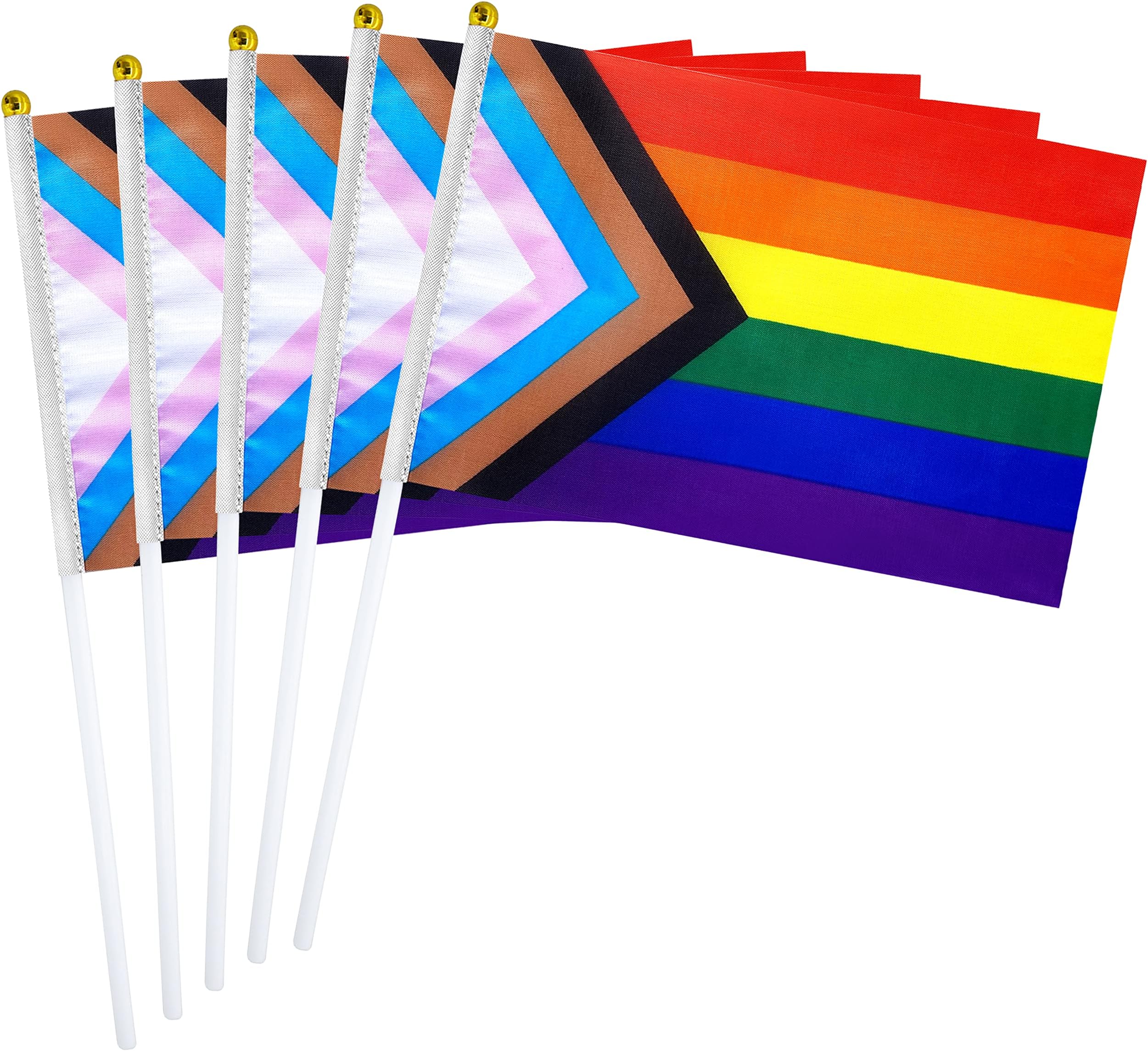 Amazon.com : 50 Pack Progress Pride Rainbow Stick Flag Small Mini Hand ...
