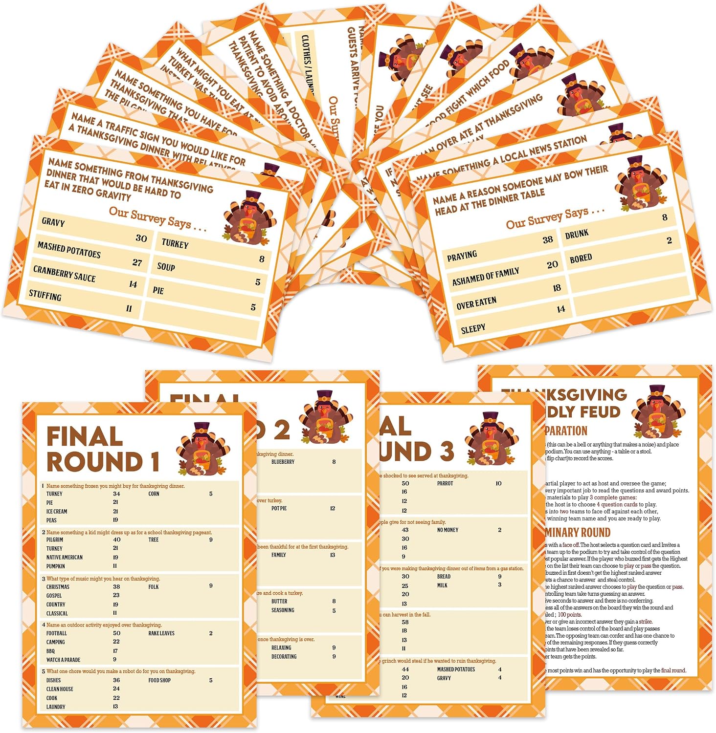 Amazon.com: GEQWH Thanksgiving Friendly Feud Card Game, Thanksgiving ...