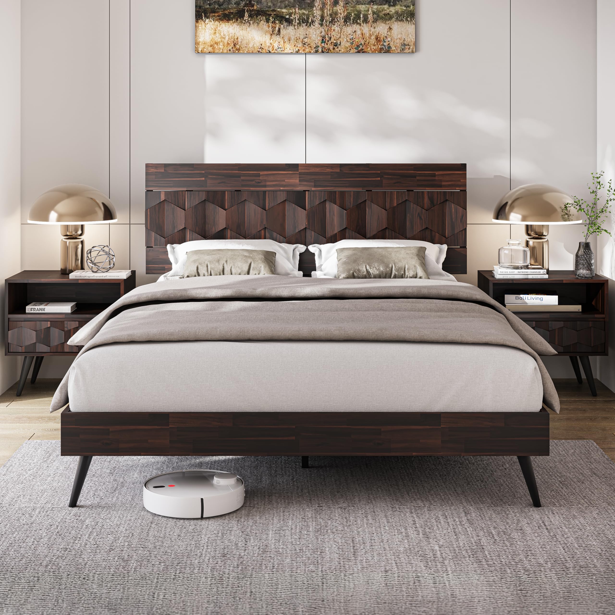Amazon.com: Bme Georgina Signature Bed Frame with Handcrafted Geometric ...