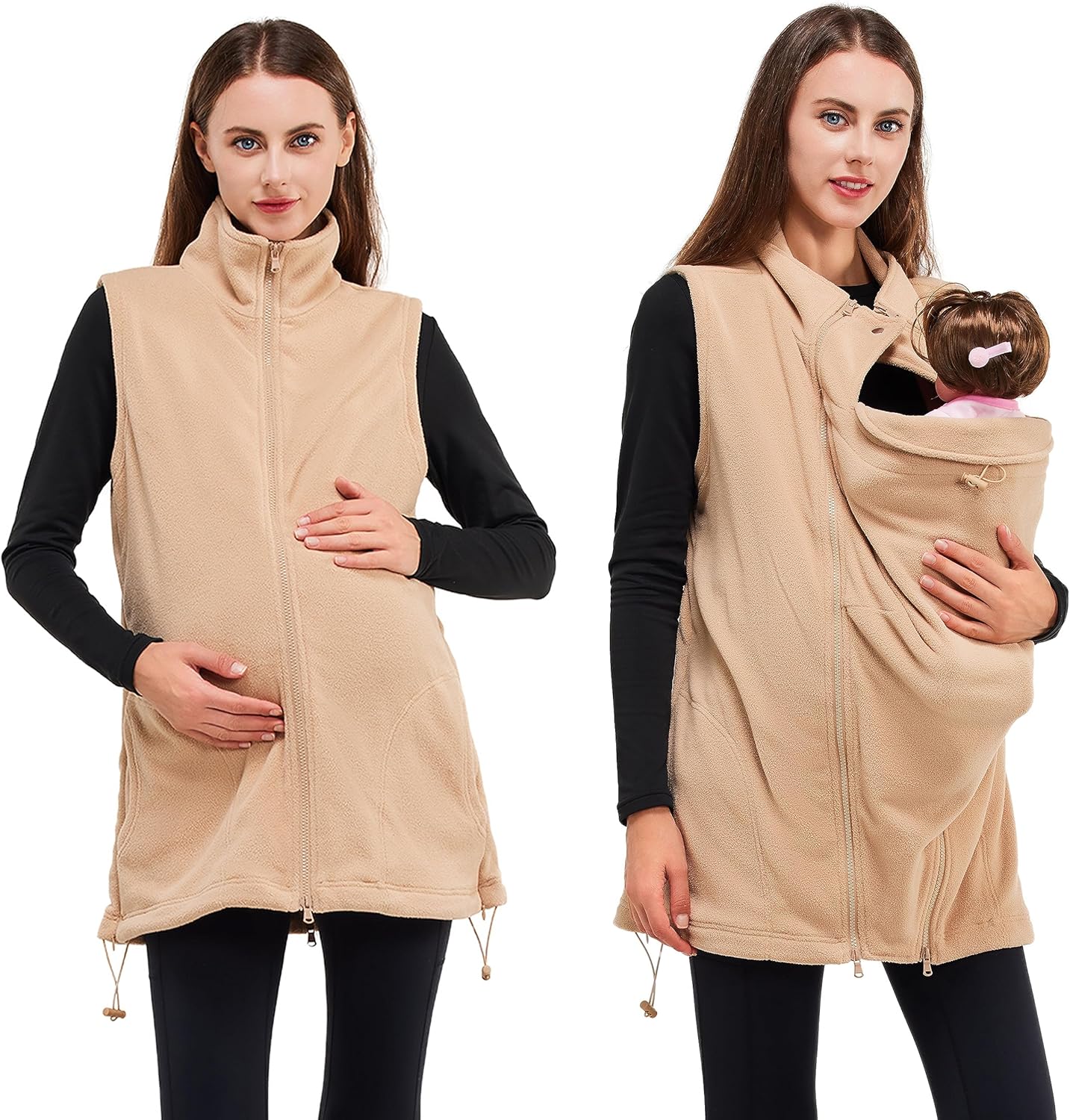 MaisMa Women's Fleece Zip Up Maternity kangaroo Jacket(Beige, S) at ...