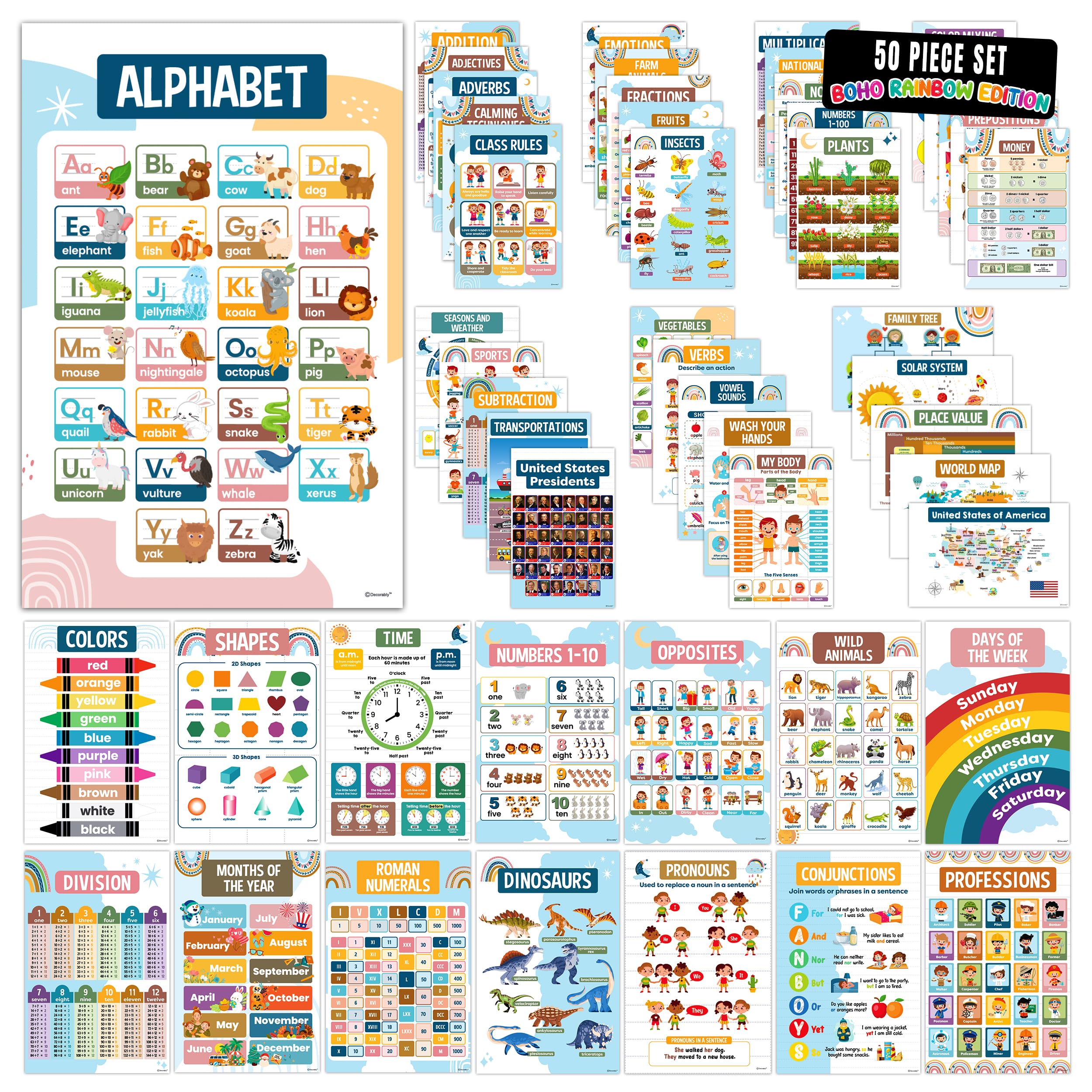 Rainbow Themed Posters Neutral Boho Rainbow Classroom Color Posters ...