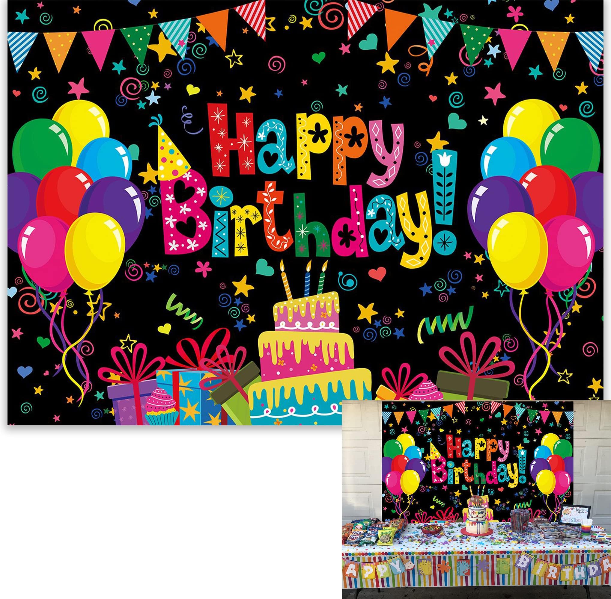 Amazon.com : DIZHI Happy Birthday Backdrop Banner Sign Poster Colorful ...