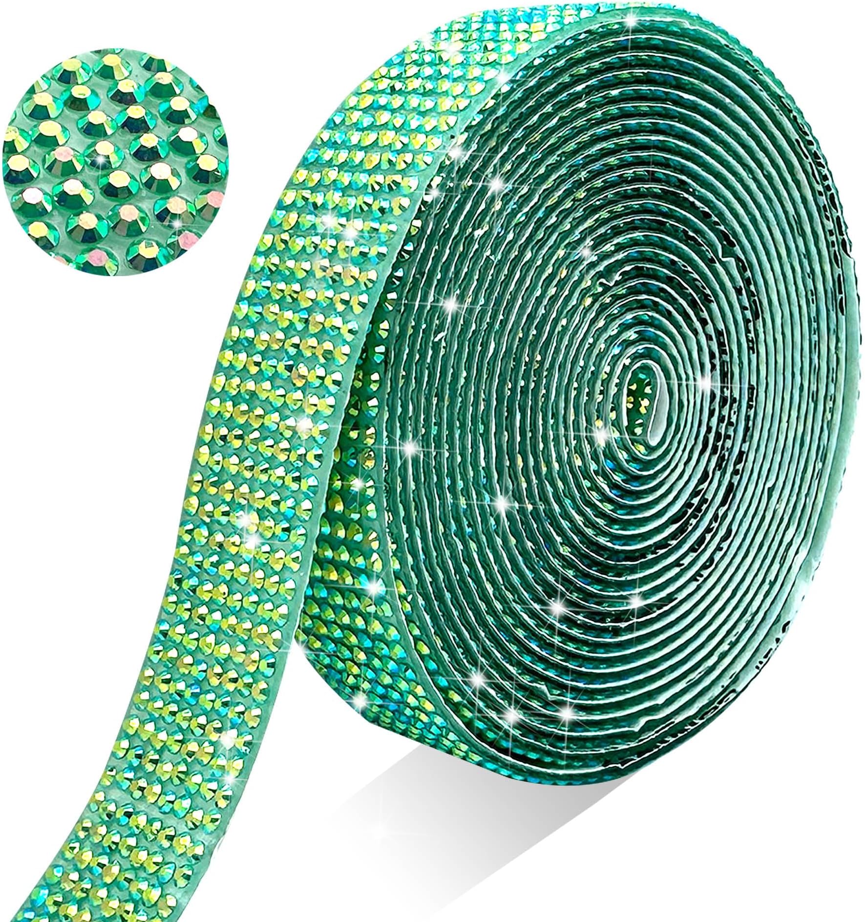 Amazon.com: LOLASATURDAYS-Green Rhinestone Ribbon, 30FT Bling wrap ...