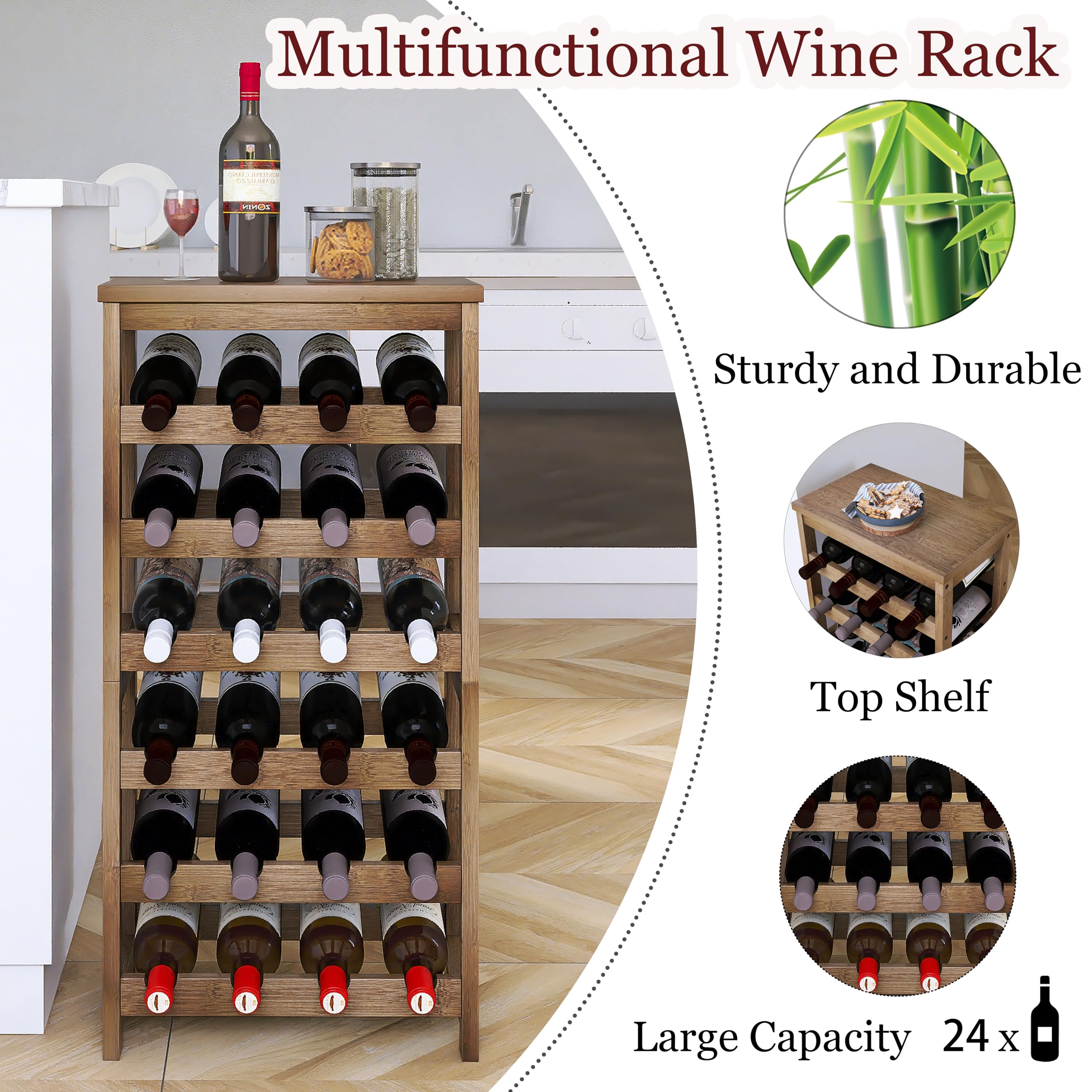 Large Wine Rack Wine Holder STELLSTAR 24 Bottles Floor With Tabletop, 6 ...