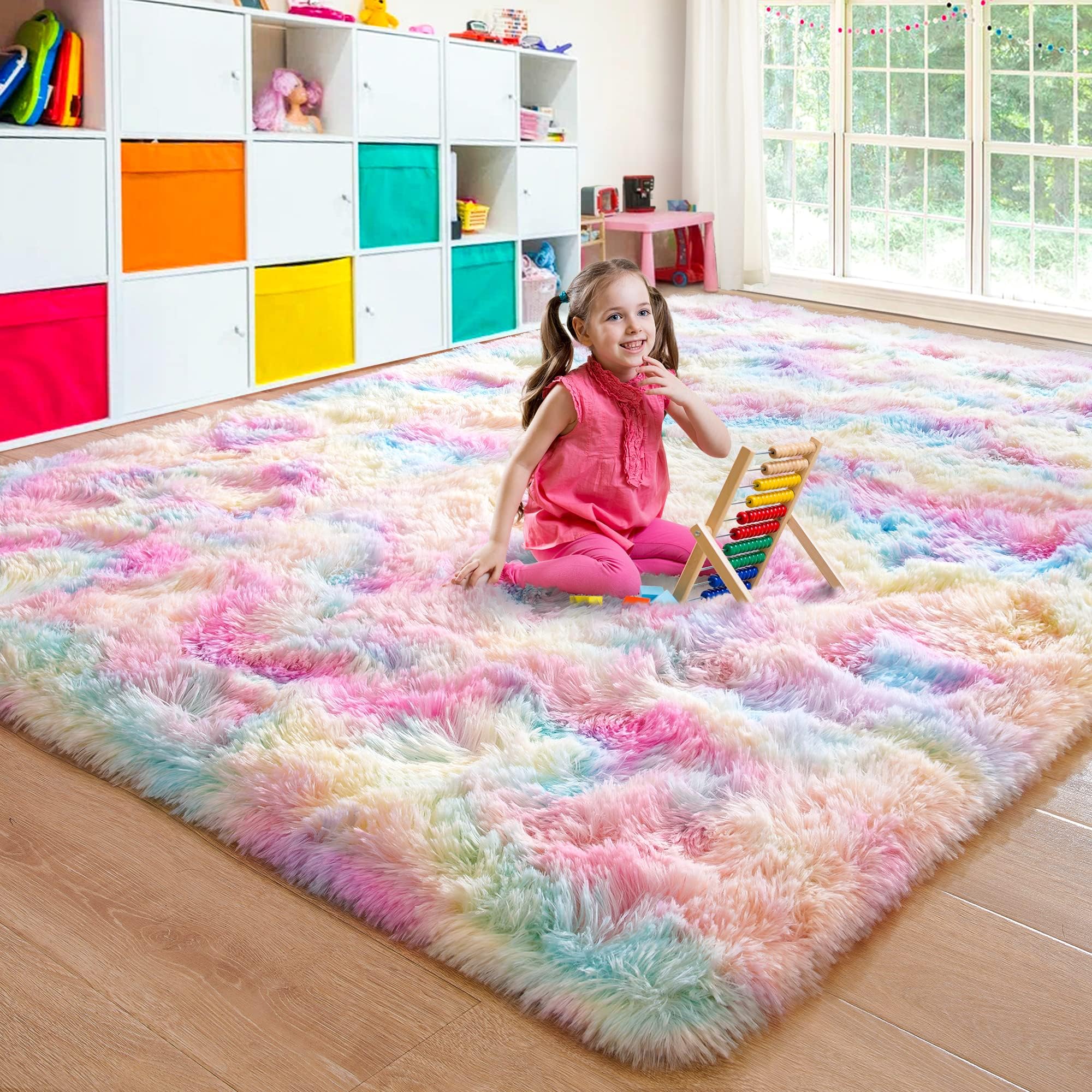 Amazon.com: Noahas 5x8 Fluffy Rainbow Rug for Girls Bedroom,Kids Room ...