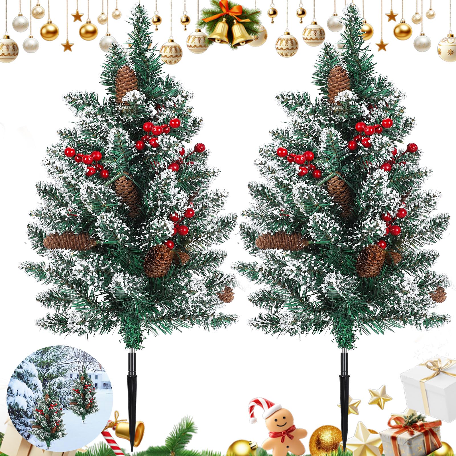 Amazon.com: CroBlissful 2 Pack Pre-Lit Christmas Tree with Spikes 24 ...