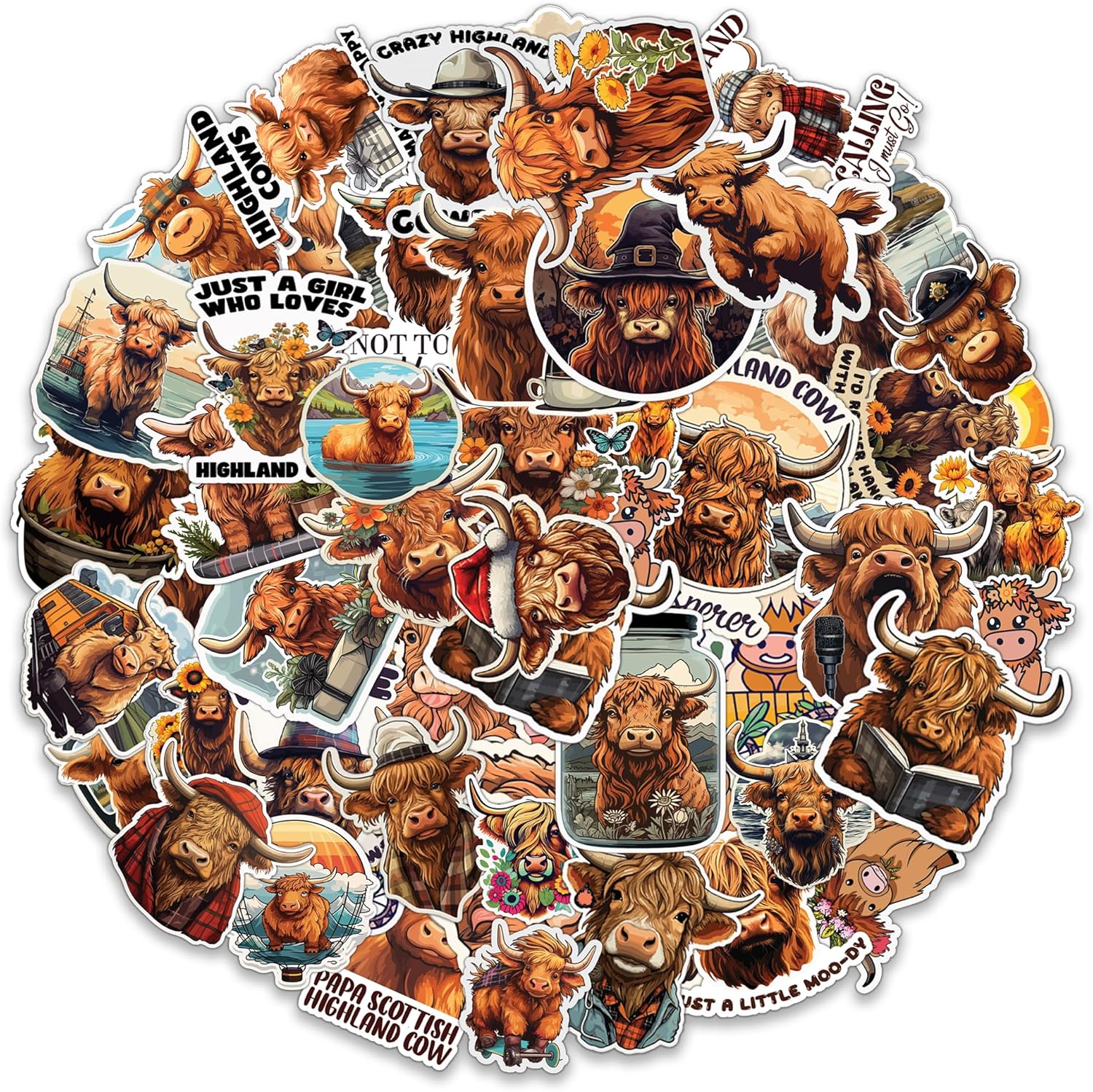 Amazon.com: MONIZY Highland Cow Stickers 50 Pieces Vinyl Waterproof ...