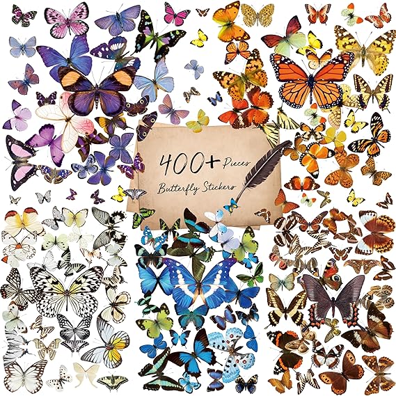 Amazon.com: 400+ PCS Realistic Butterfly Stickers, Self-Adhesive PVC ...