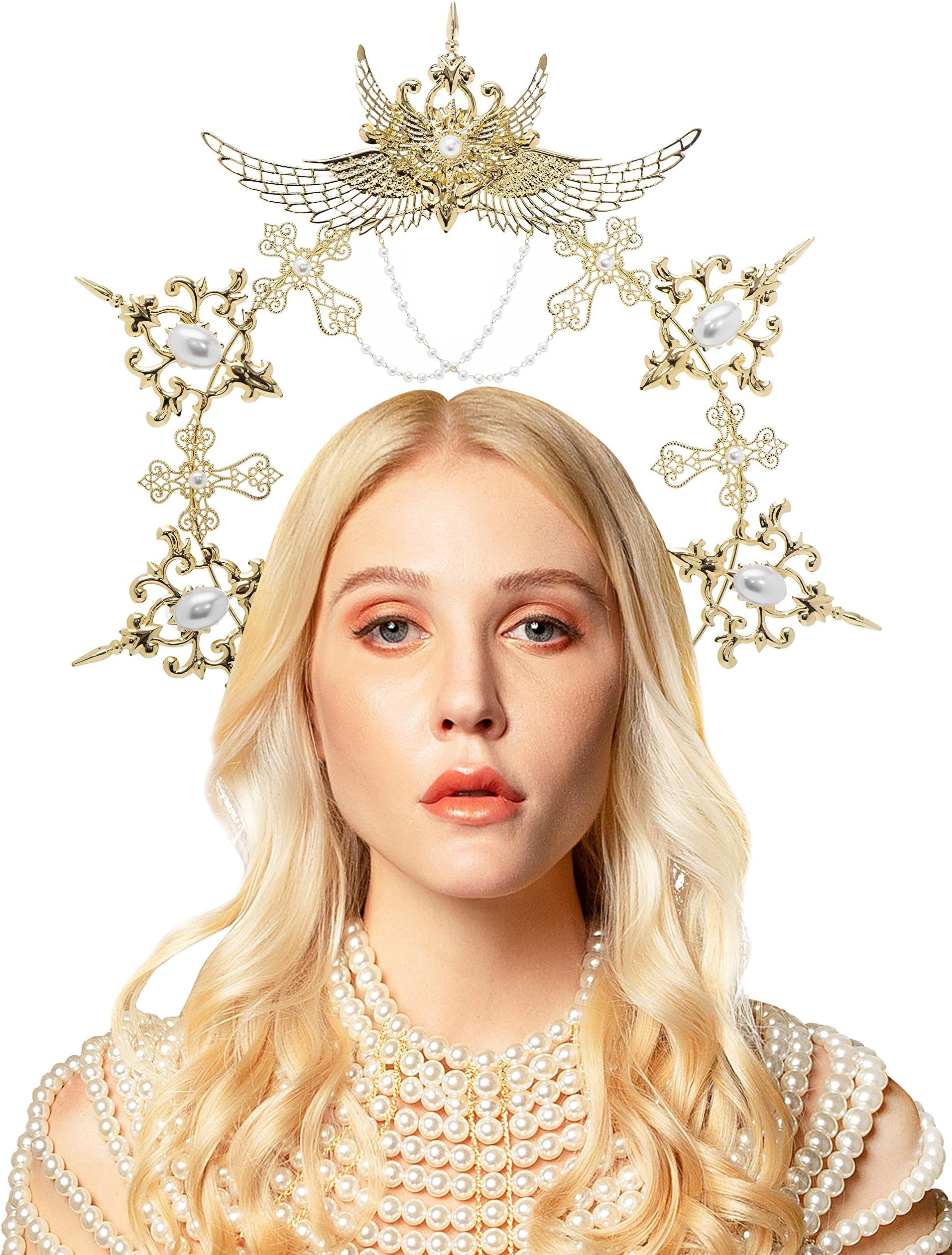 Amazon.com : Brishow Gold Leaf Headband Geek Goddess Headdress Pearl ...