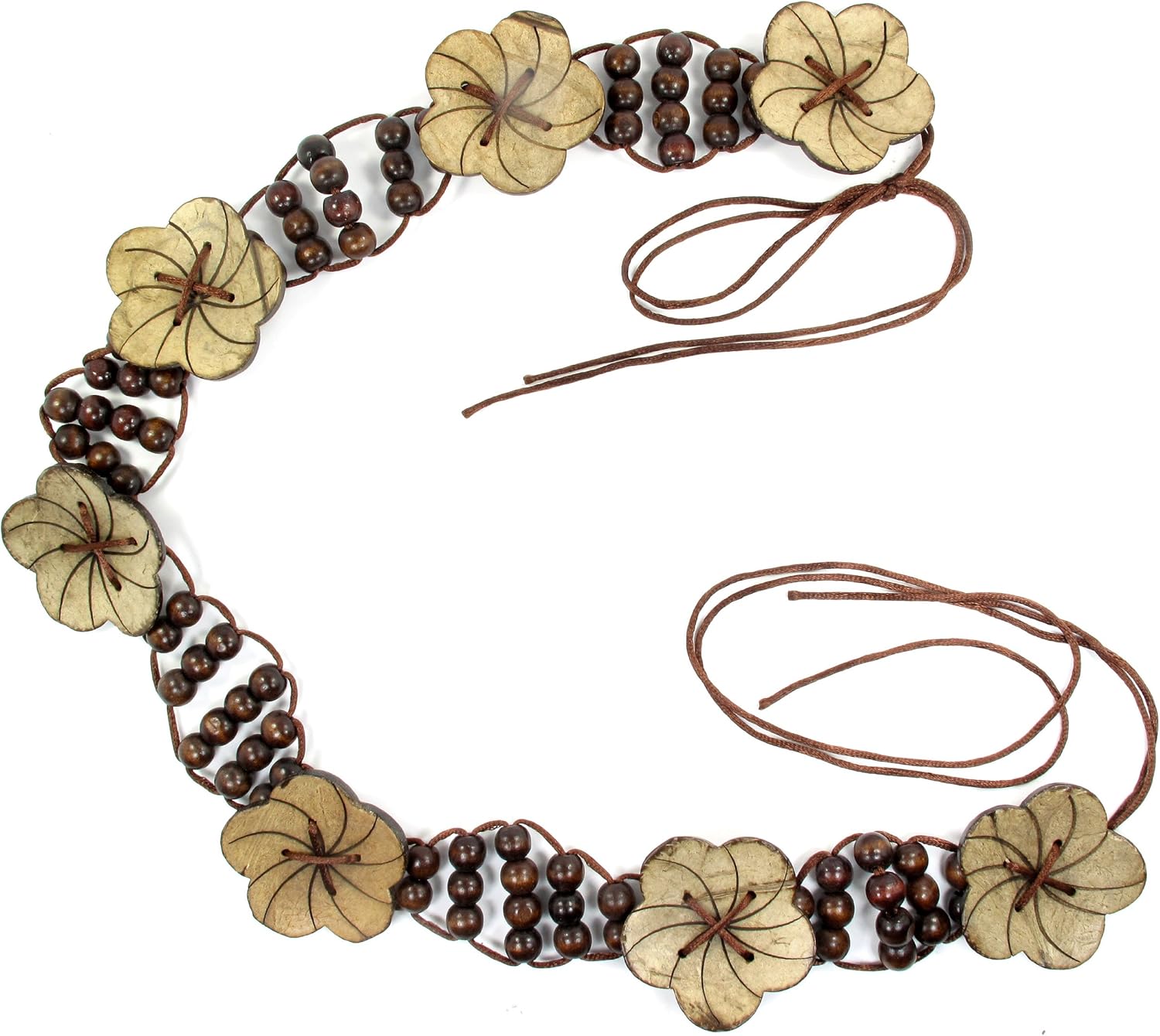 Coconut Shell & Wood Bead Belt, Floral Design, Brown at Amazon Women’s ...