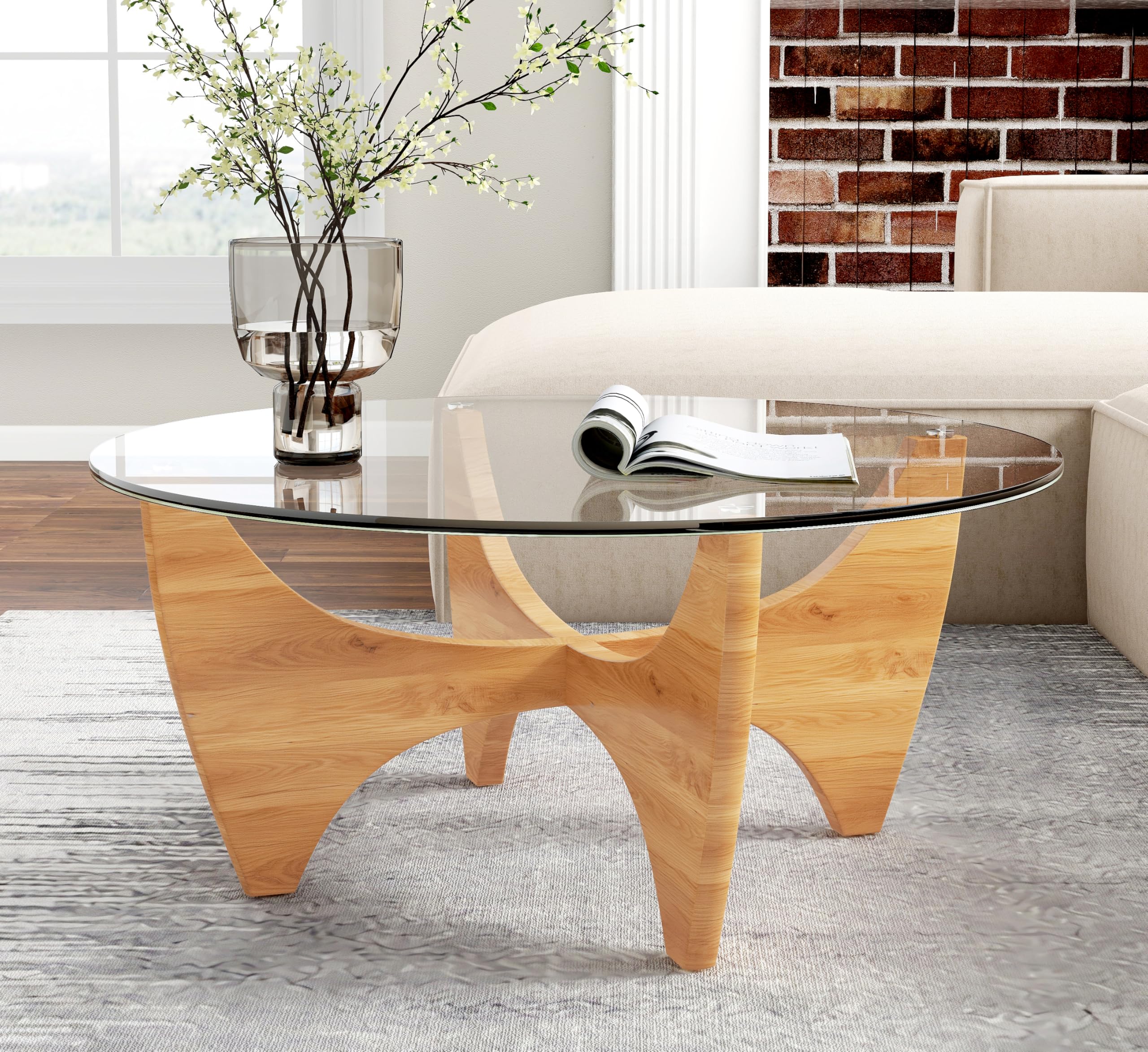 Amazon.com: THKSHOUZ Wood and Glass Coffee Table Mid Century Modern, 35 ...