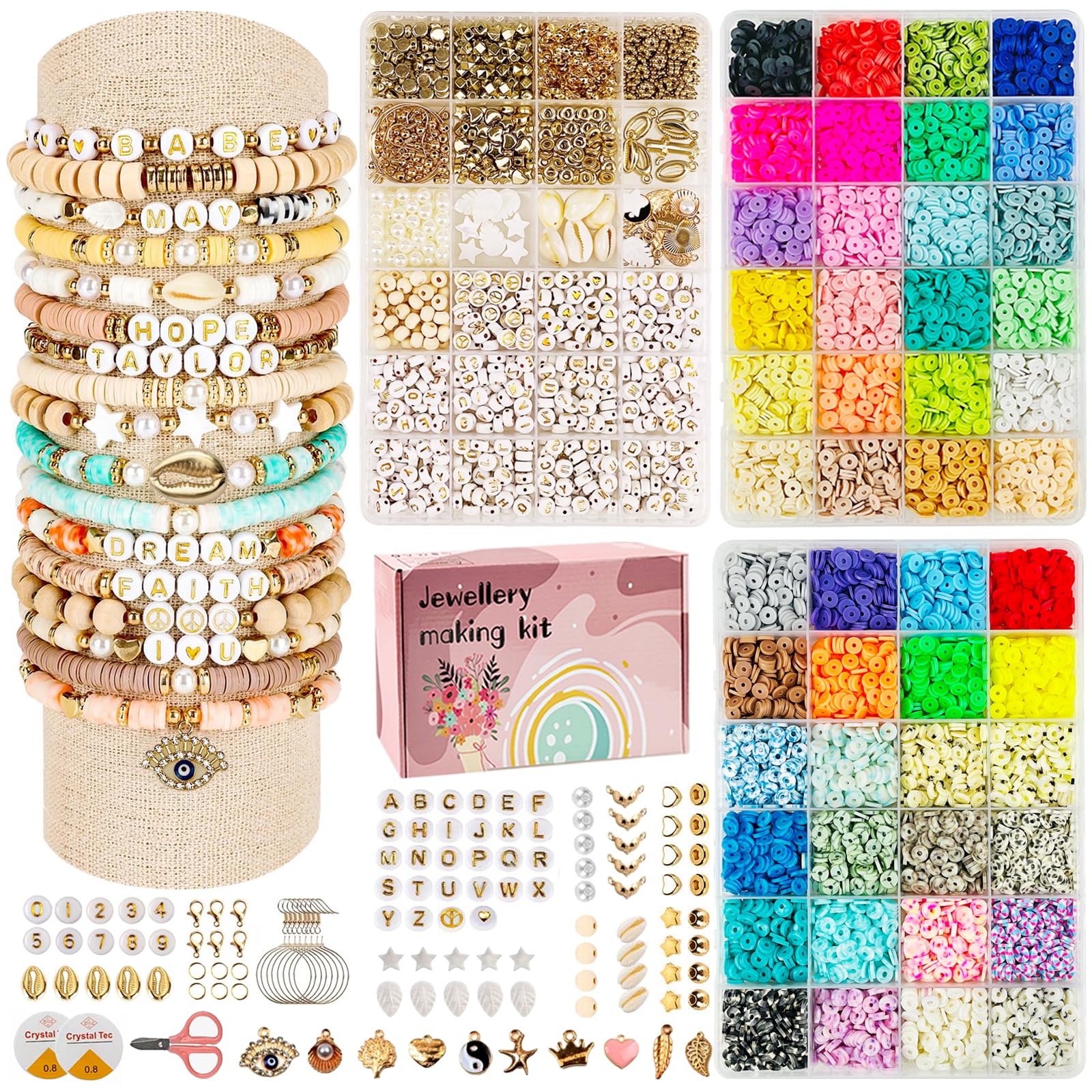 1 x RAW Customer Returns 10720Pcs Clay Beads Bracelet Making Kit, 48 ...