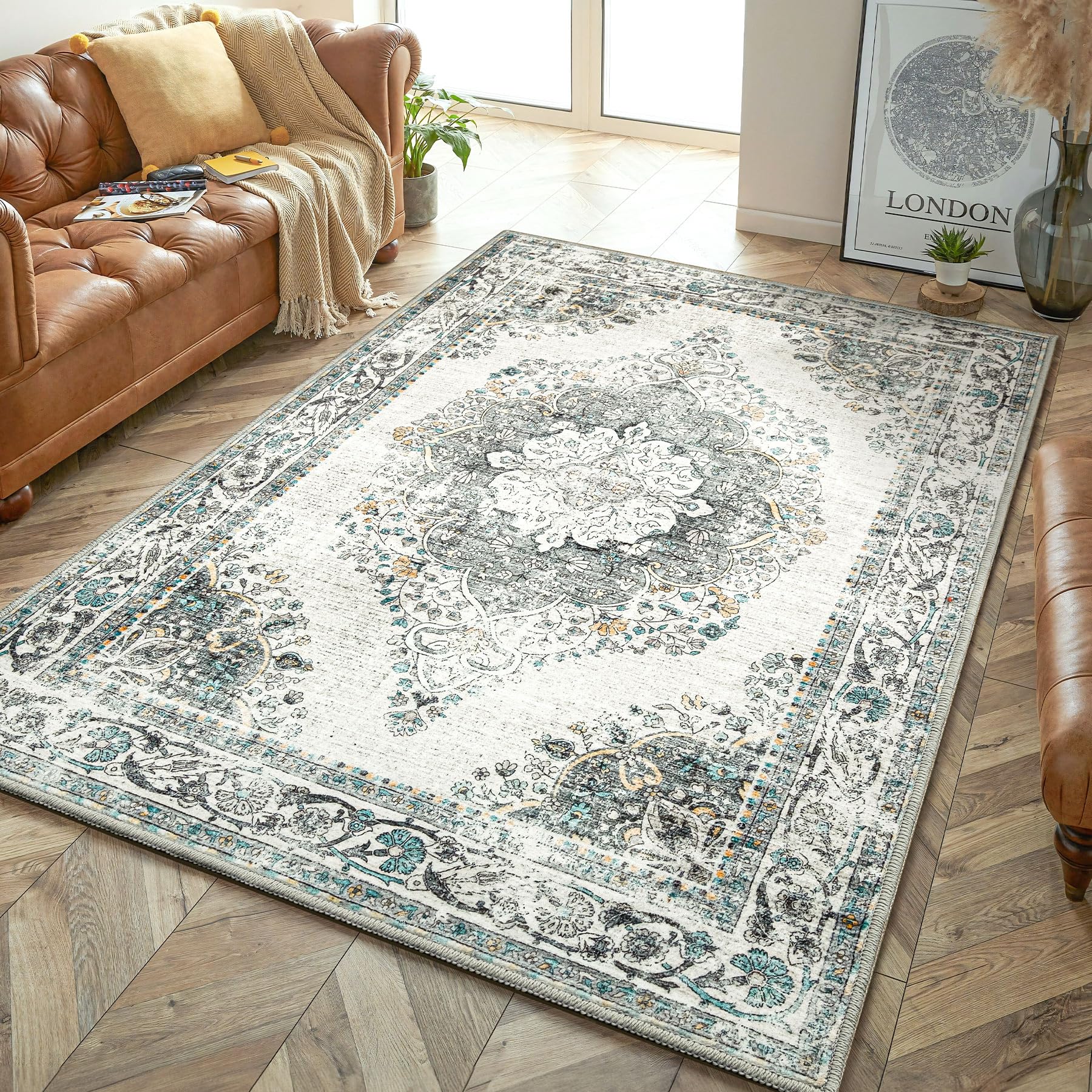 YesRug Grey Boho Rug 5x7 Area Rugs for Living Room Vintage Gray Rug Non ...