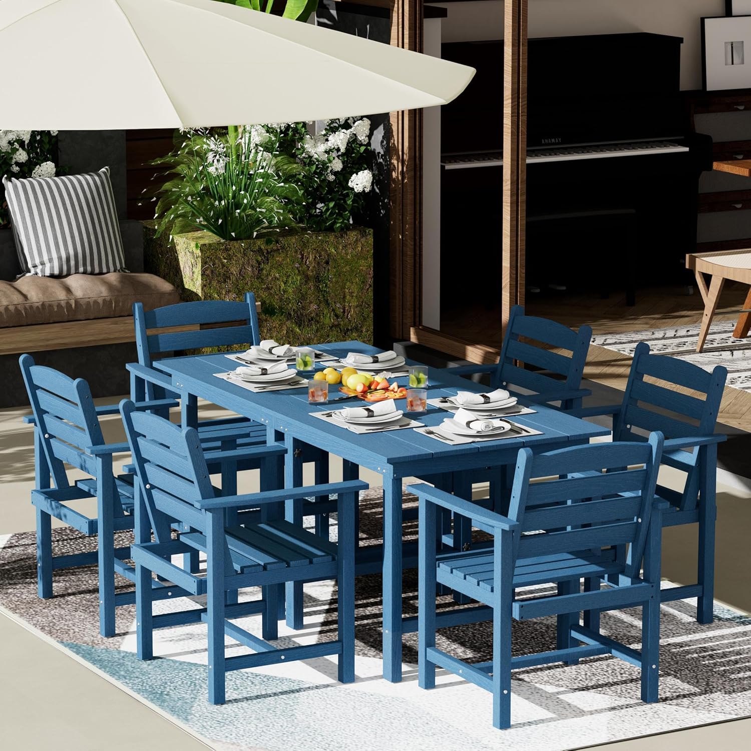Amazon.com: Anbuy Patio HDPE Dining Table Set, 7-Piece Outdoor Dining ...