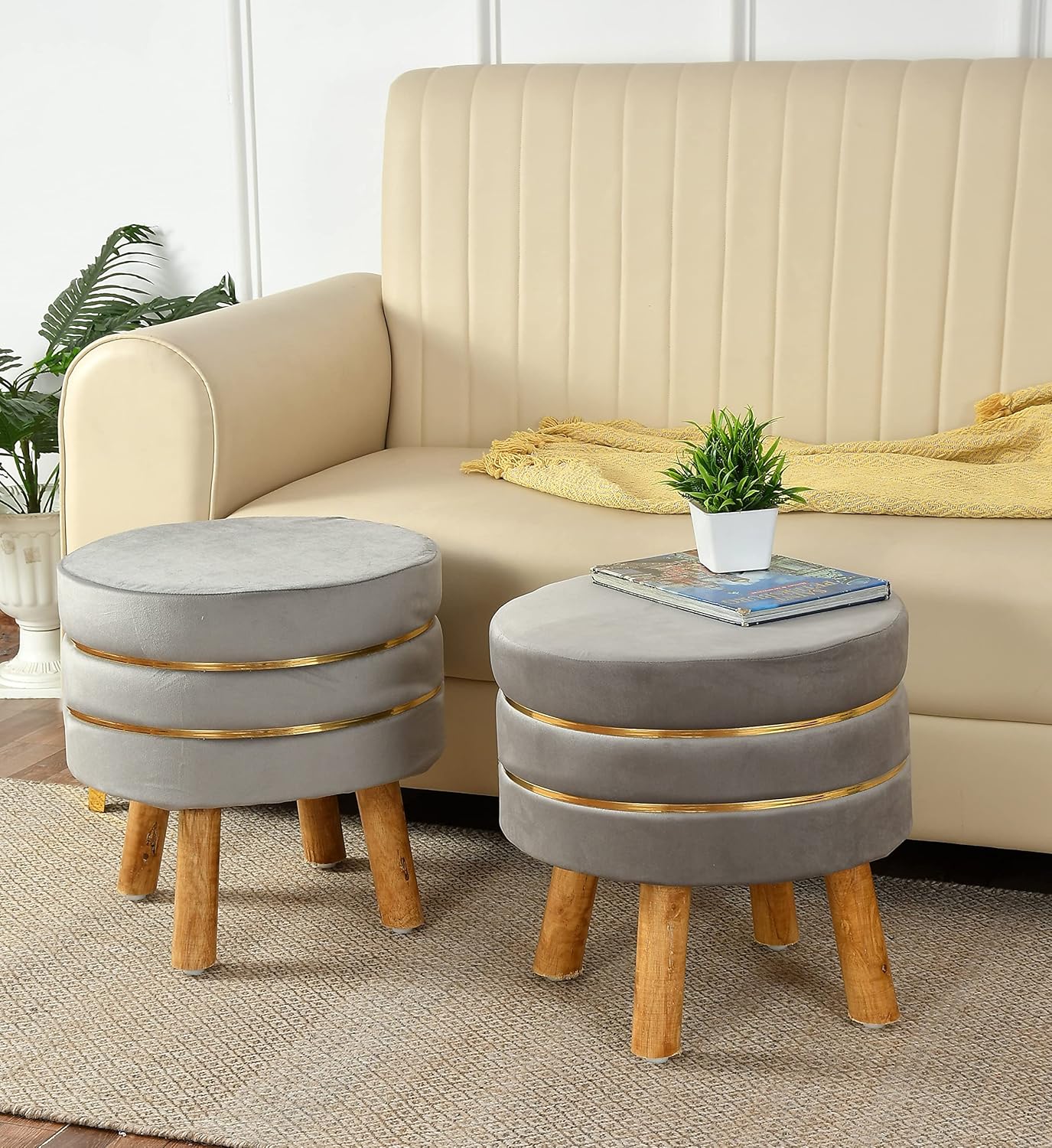 SR CREATIONS Ottoman Pouffes Sitting Stool Set of 2 for Living Room ...