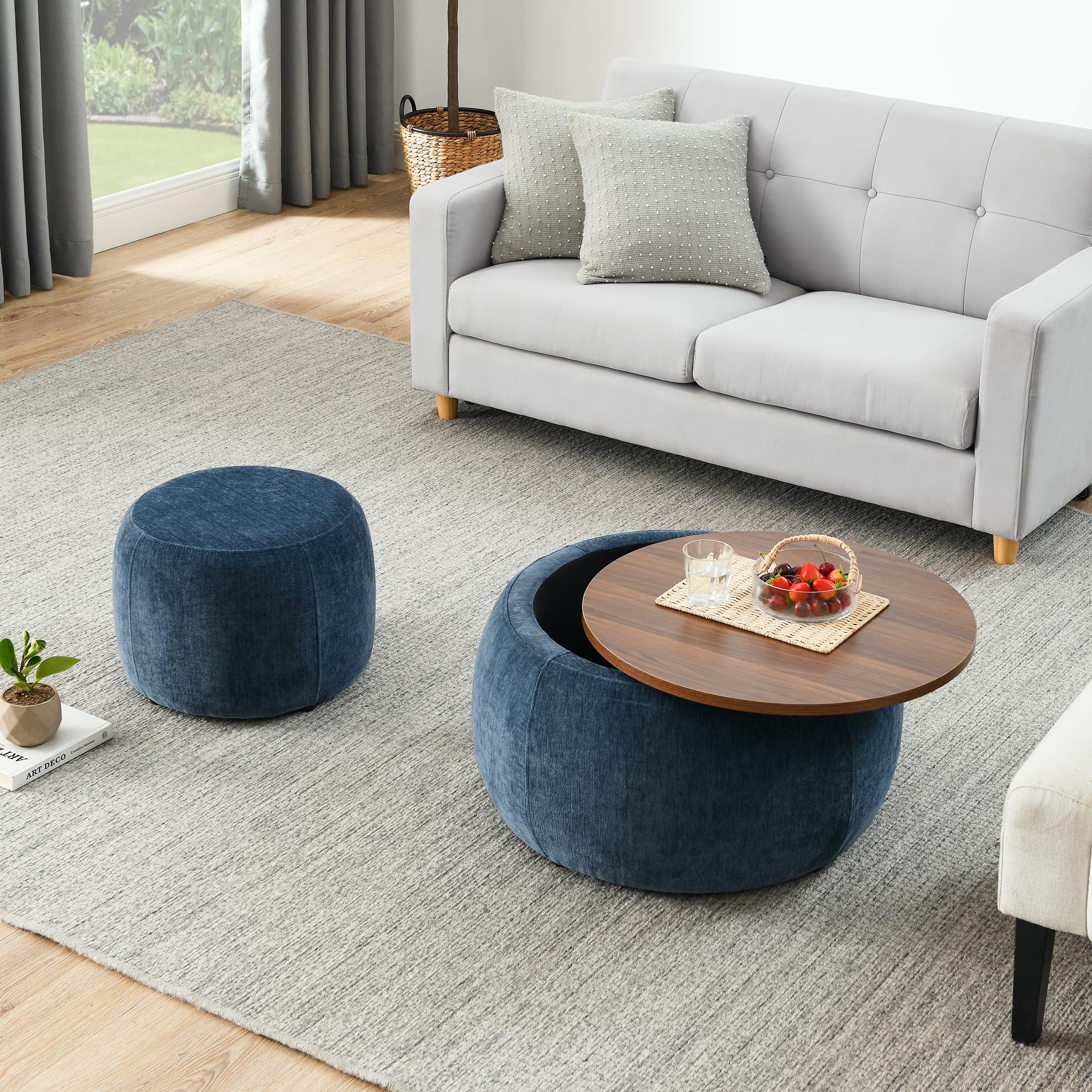 Amazon.com: SmartEdge Round Chenille Storage Ottoman Set of 2, Modern ...