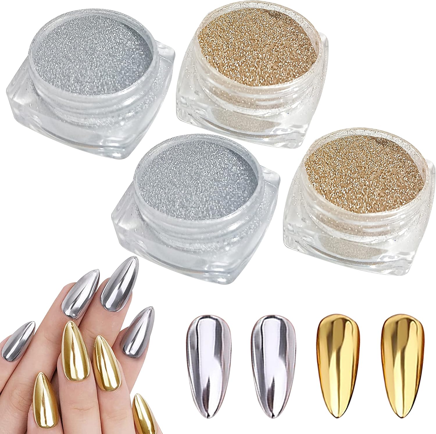 Amazon.com: BPrettier Gold & Silver Chrome Nail Powder - 4 Jar Mermaid ...