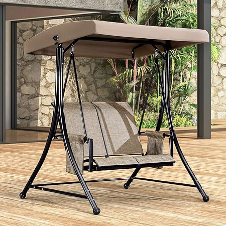 Amazon.com : PURPLE LEAF 3-Seat Deluxe Outdoor Patio Porch Swing with ...
